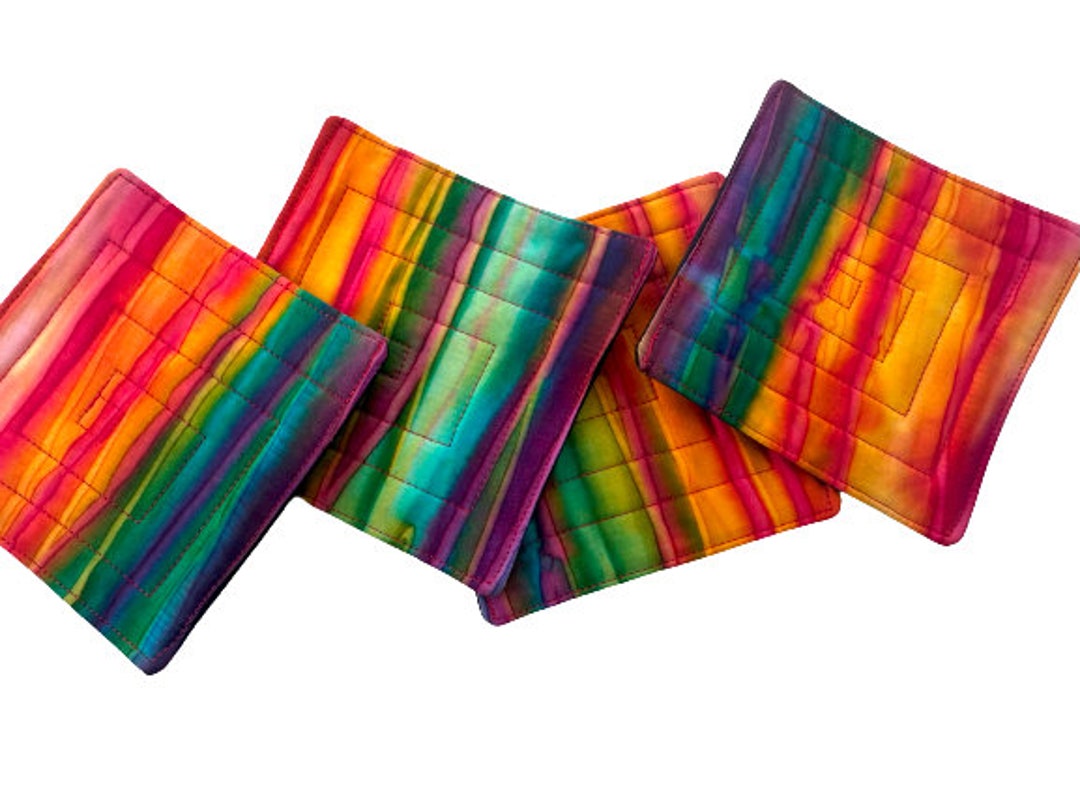 Quilted Fabric Coasters in Colorful Batik Fabric, Tropical Cloth Drink ...