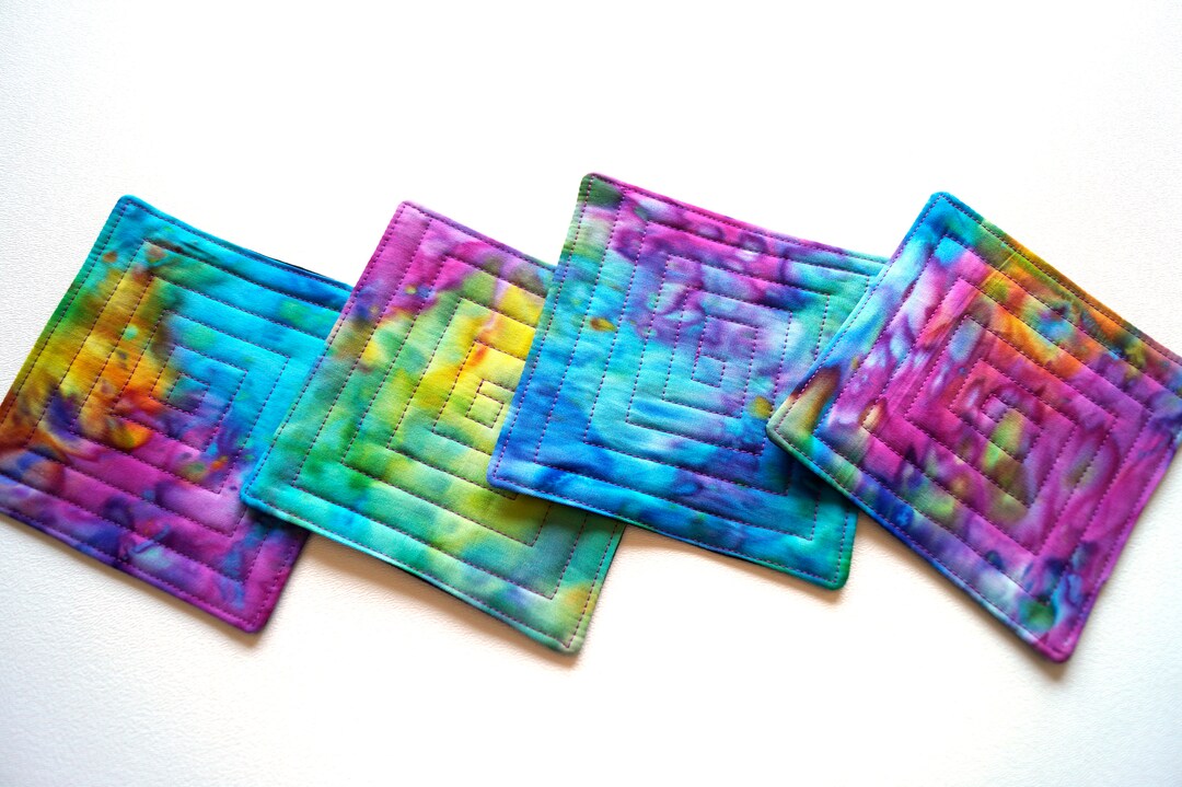 Quilted Fabric Coasters in Colorful Batik Fabric, Tropical Cloth Drink ...