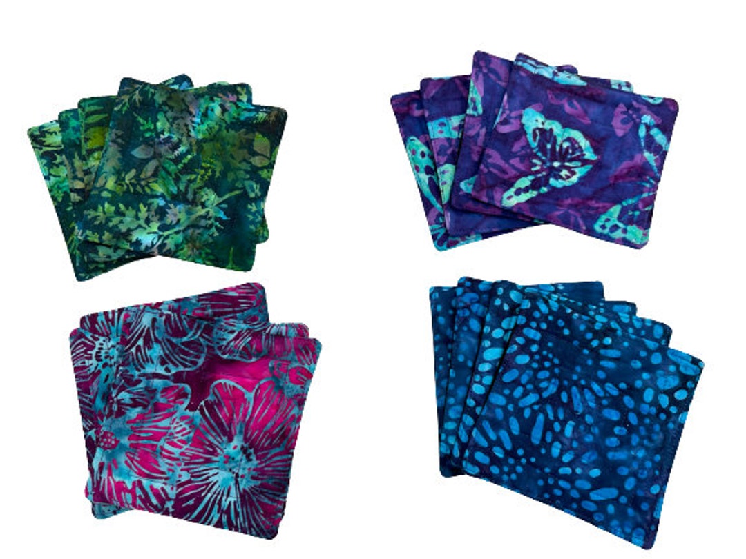 Quilted Coasters With Botanical Hand Dyed Batik Fabric, Set of Four - Etsy