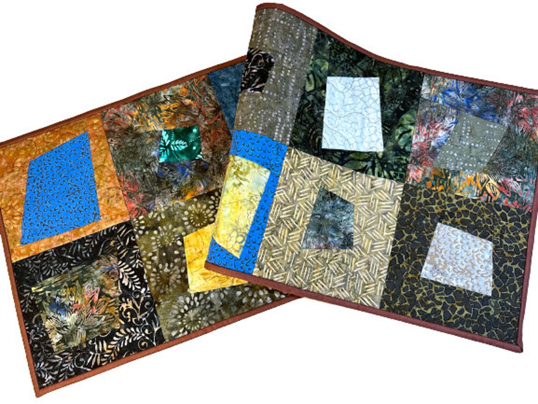 Quilted Batik Fabric Patchwork Table Runner or Wall Hanging in Earth ...