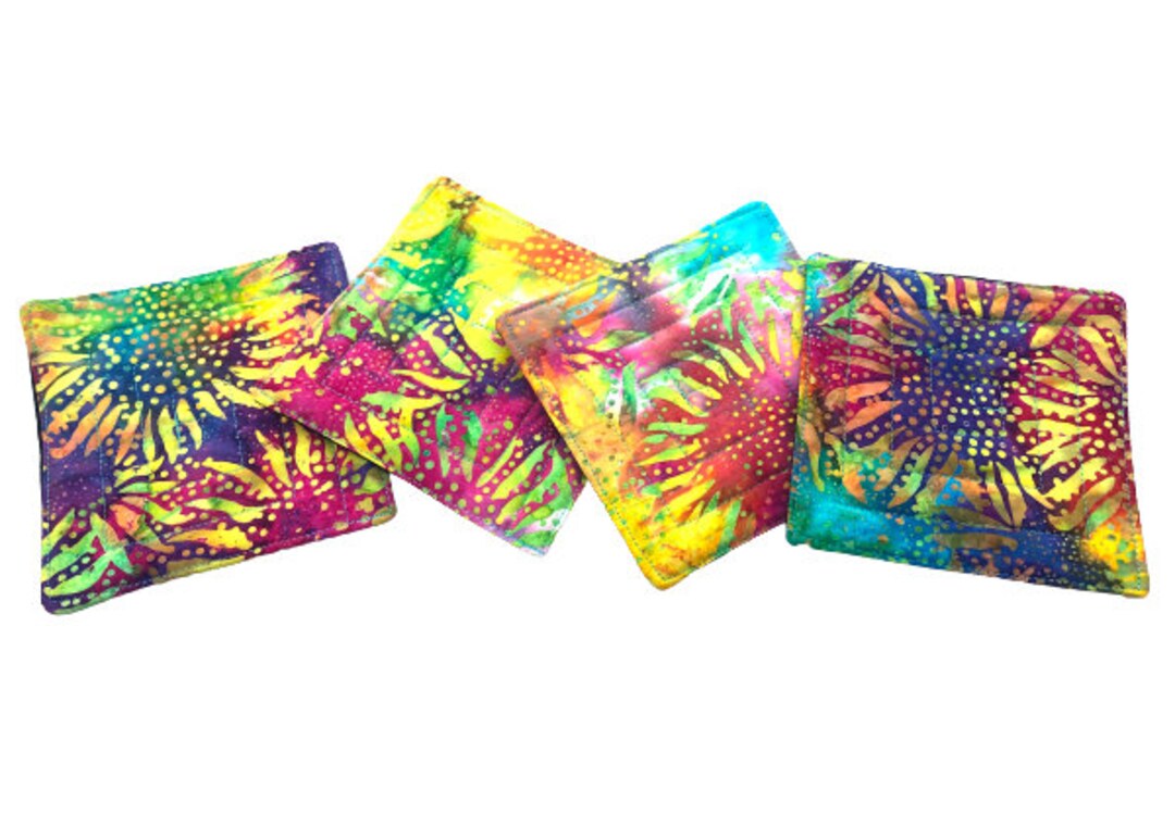 Quilted Coasters in Bright and Colorful Sunflowers, Tropical Batik ...