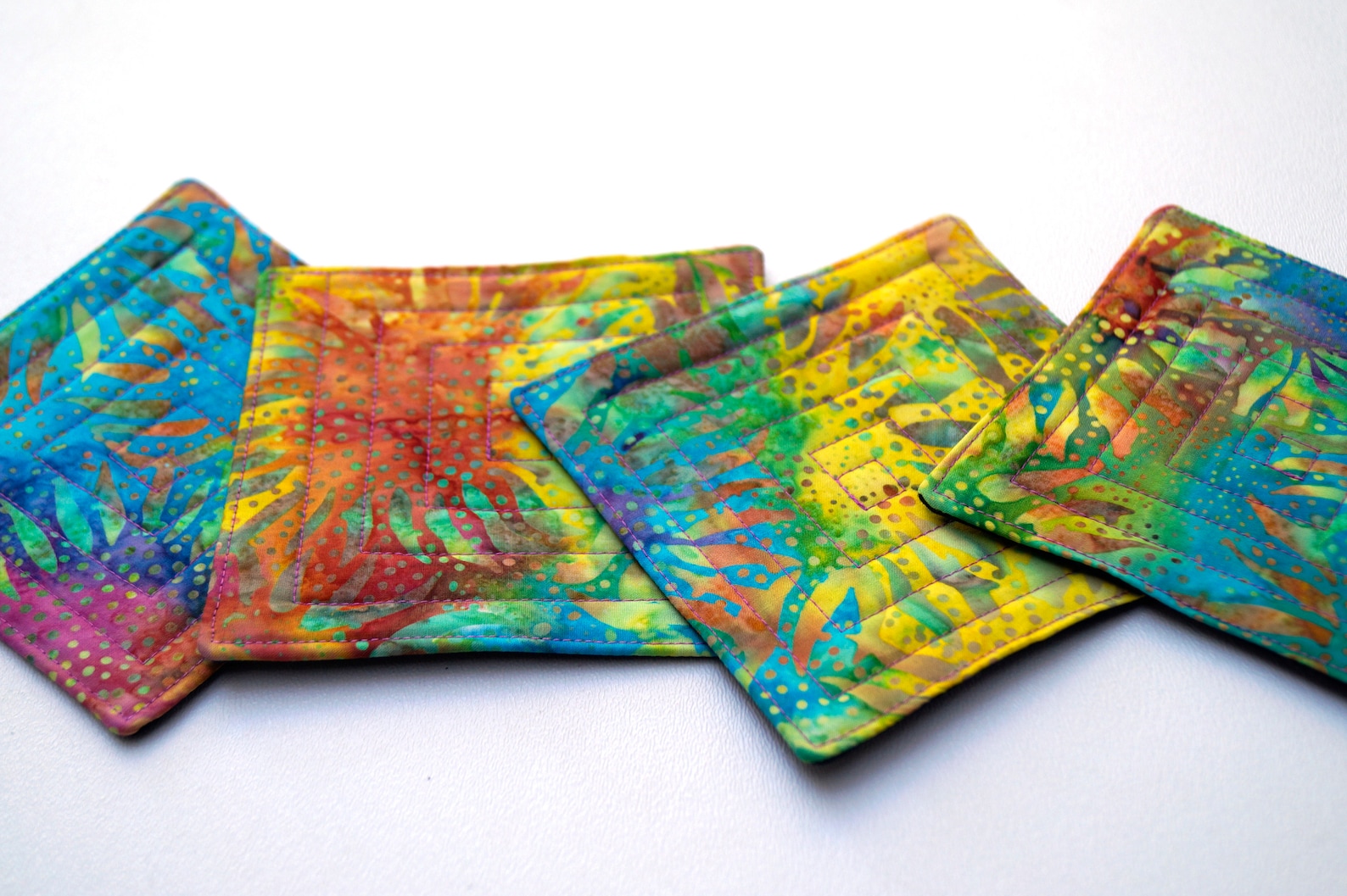 Quilted Coasters in Bright and Colorful Sunflowers, Tropical Batik ...