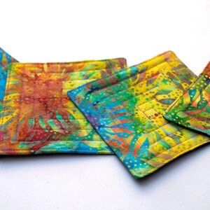 Quilted Coasters in Bright and Colorful Sunflowers, Tropical Batik ...