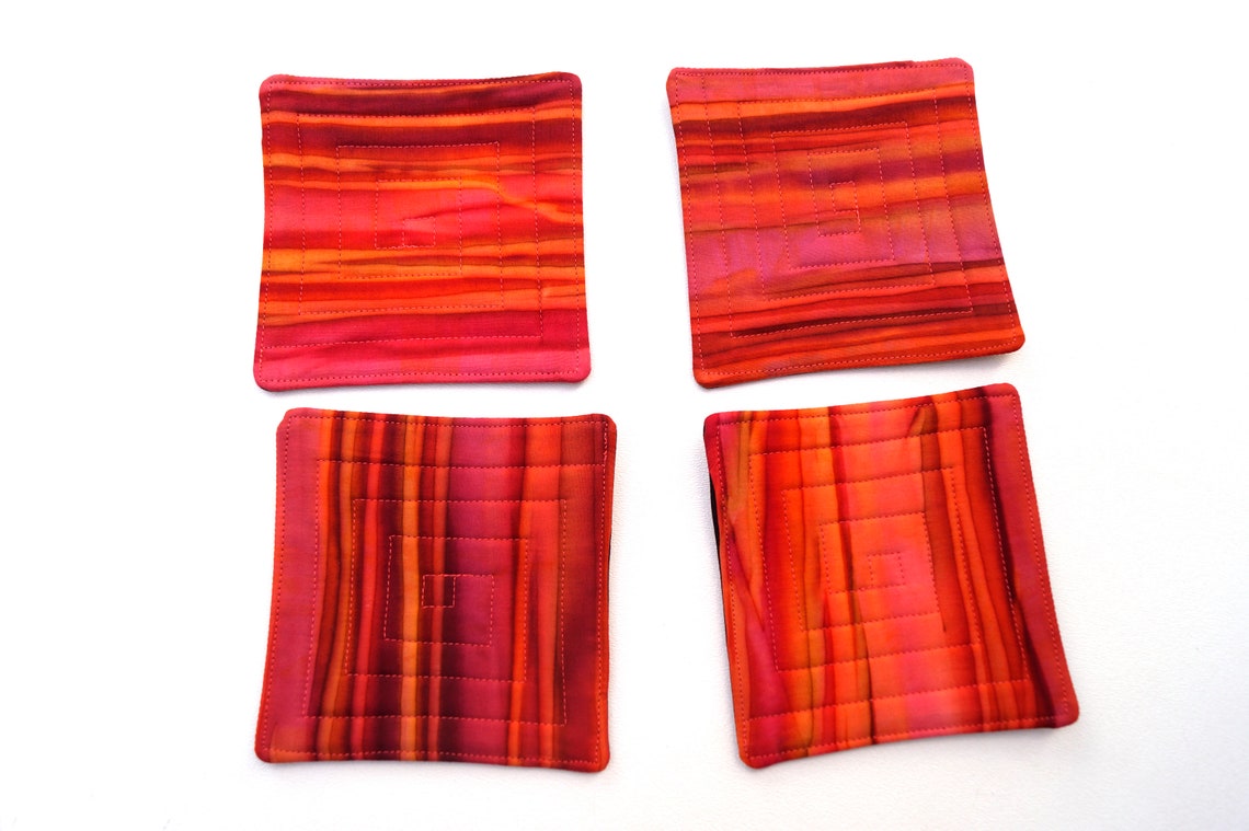 Batik Quilted Fabric Coasters in Shades of Red and Orange or | Etsy