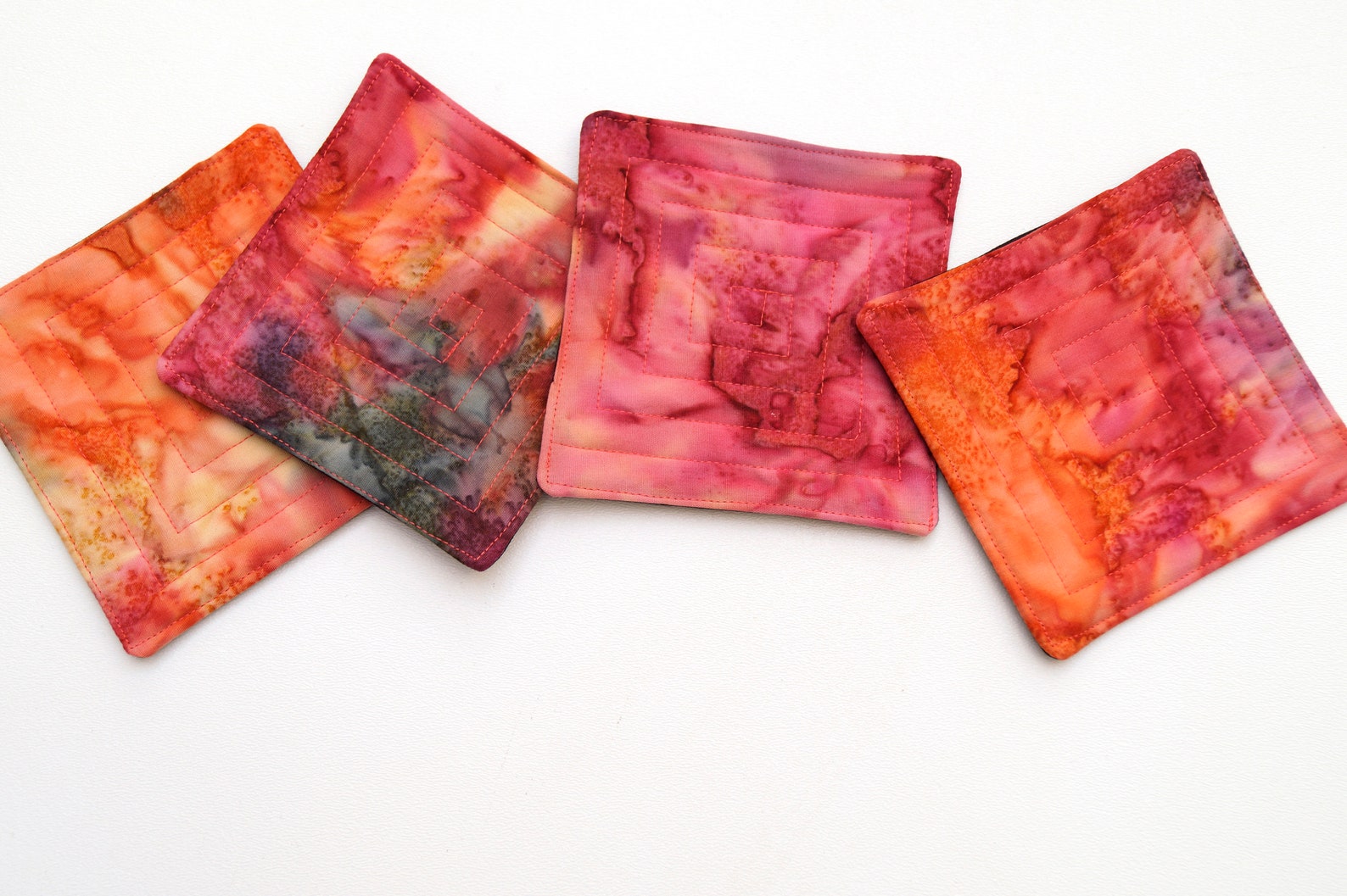 Quilted Batik Fabric Coasters in Shades of Pink Coral and - Etsy