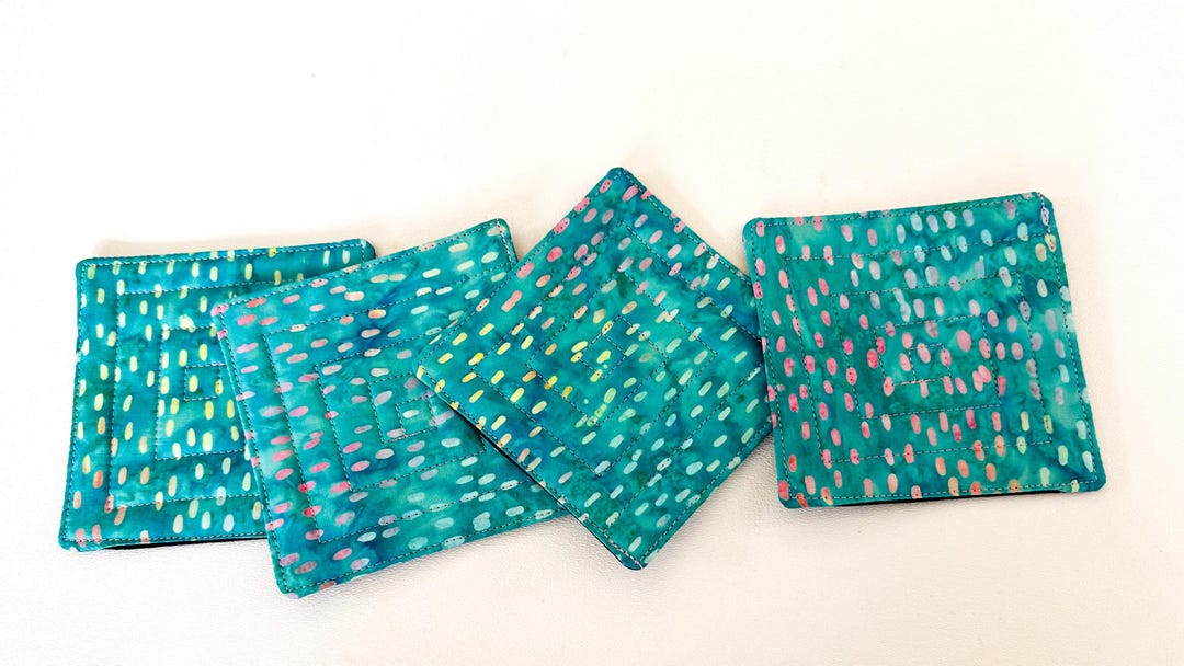 Quilted Batik Fabric Coasters in Blue Dash Pattern, Set of Four - Etsy
