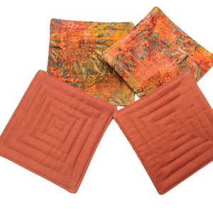Quilted Batik Fabric Coasters With Fall Color Sunflowers, Vibrant ...
