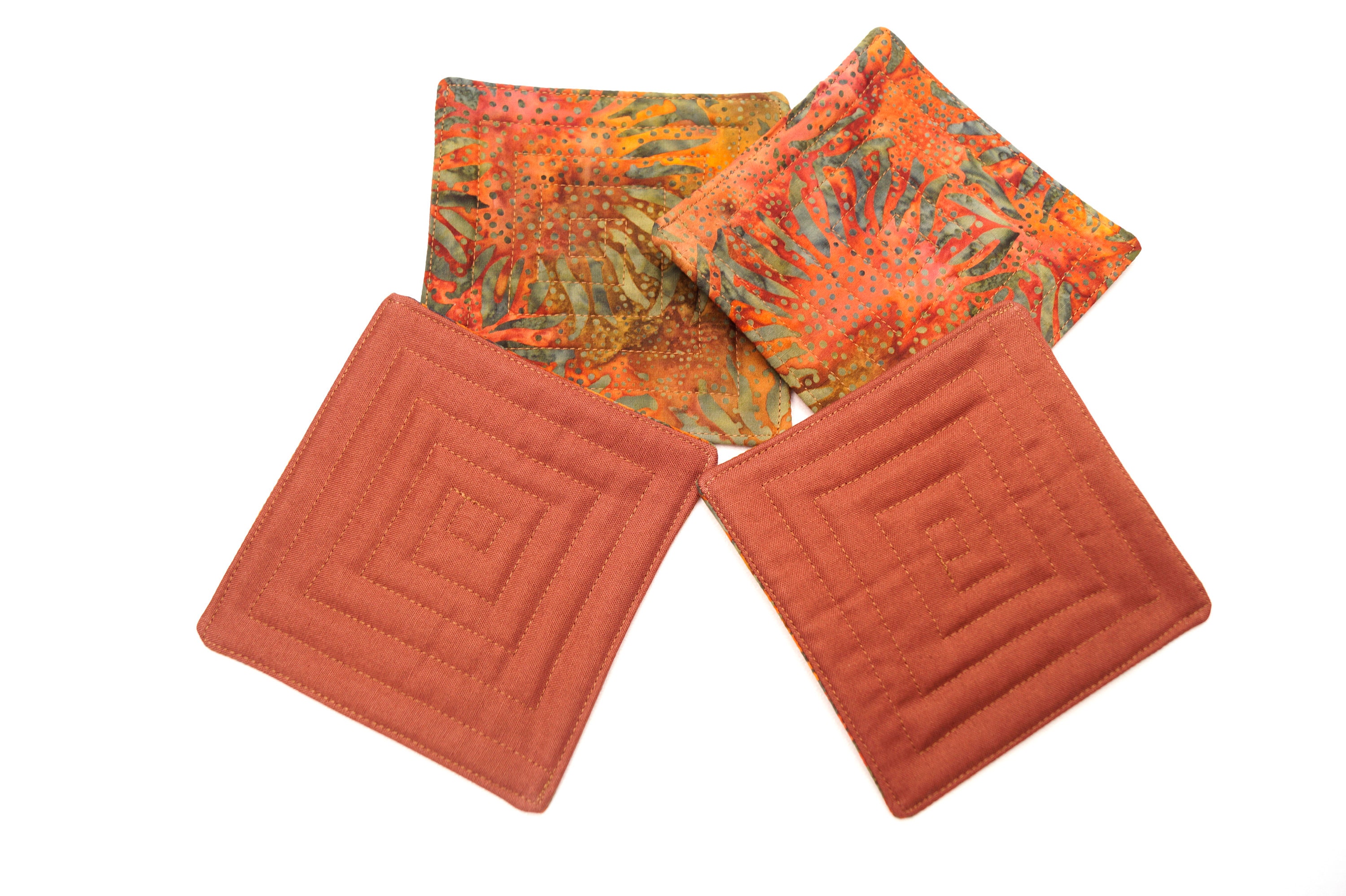 Quilted Batik Fabric Coasters With Fall Color Sunflowers, Vibrant ...
