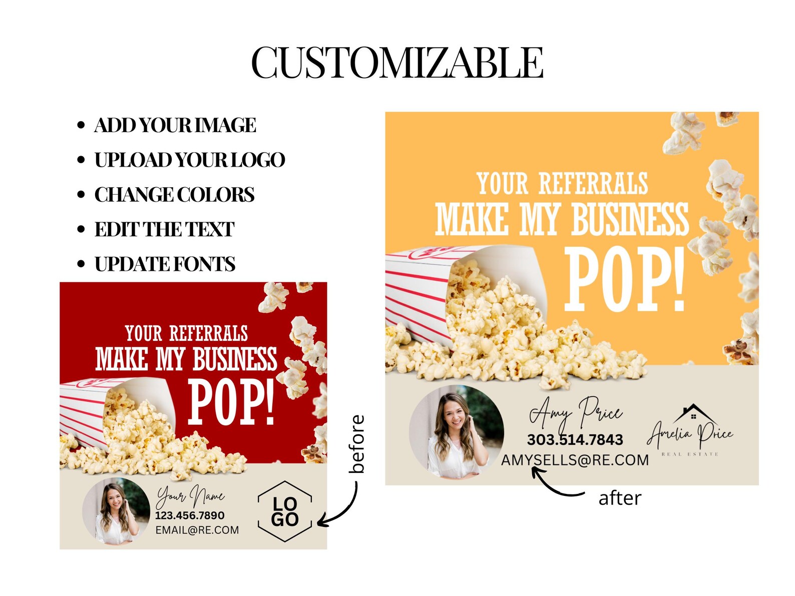 Popcorn Pop-by Tags for Realtors Canva Template Digital Download ...