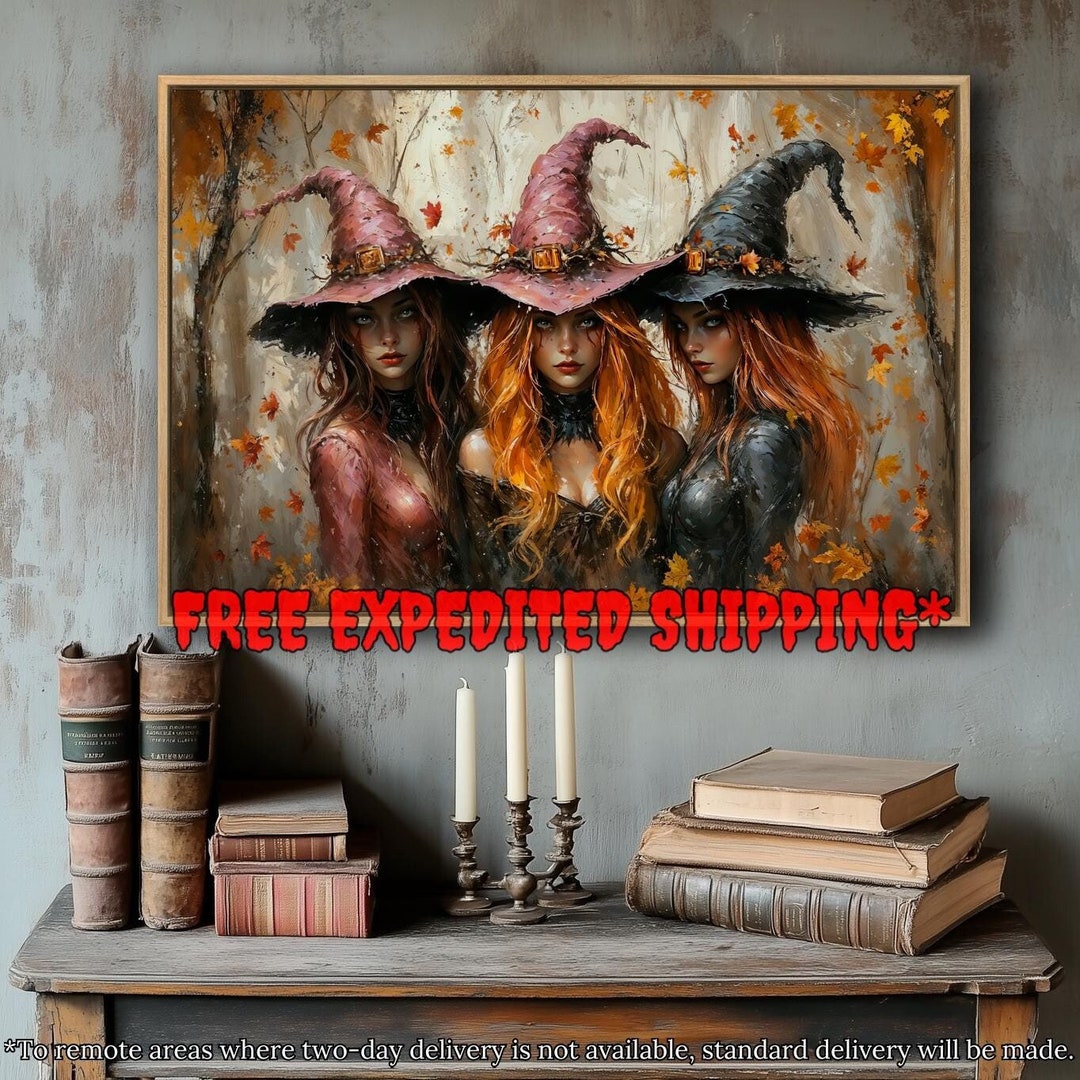 Enchanting Trio of Witches Framed Canvas Wall Art Witchy Painting Print ...