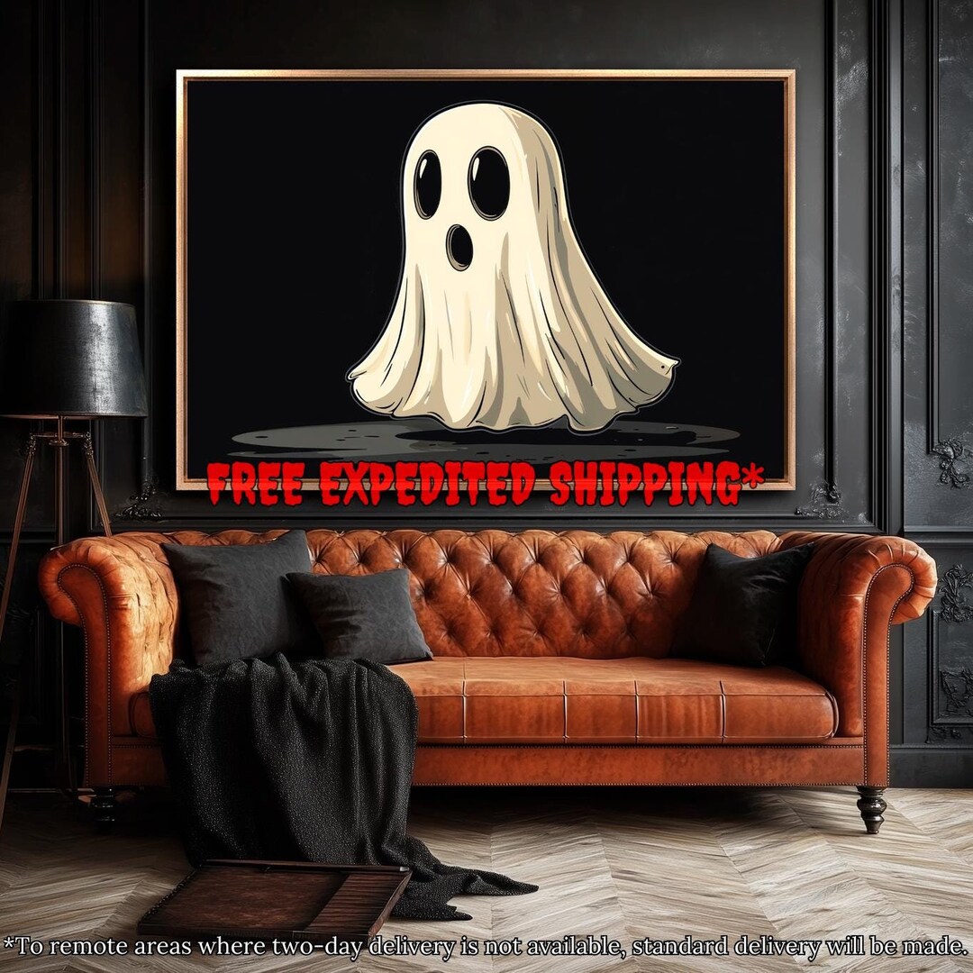 Cute Cartoon Ghost Framed Canvas Wall Art Adorable Haunted Print ...