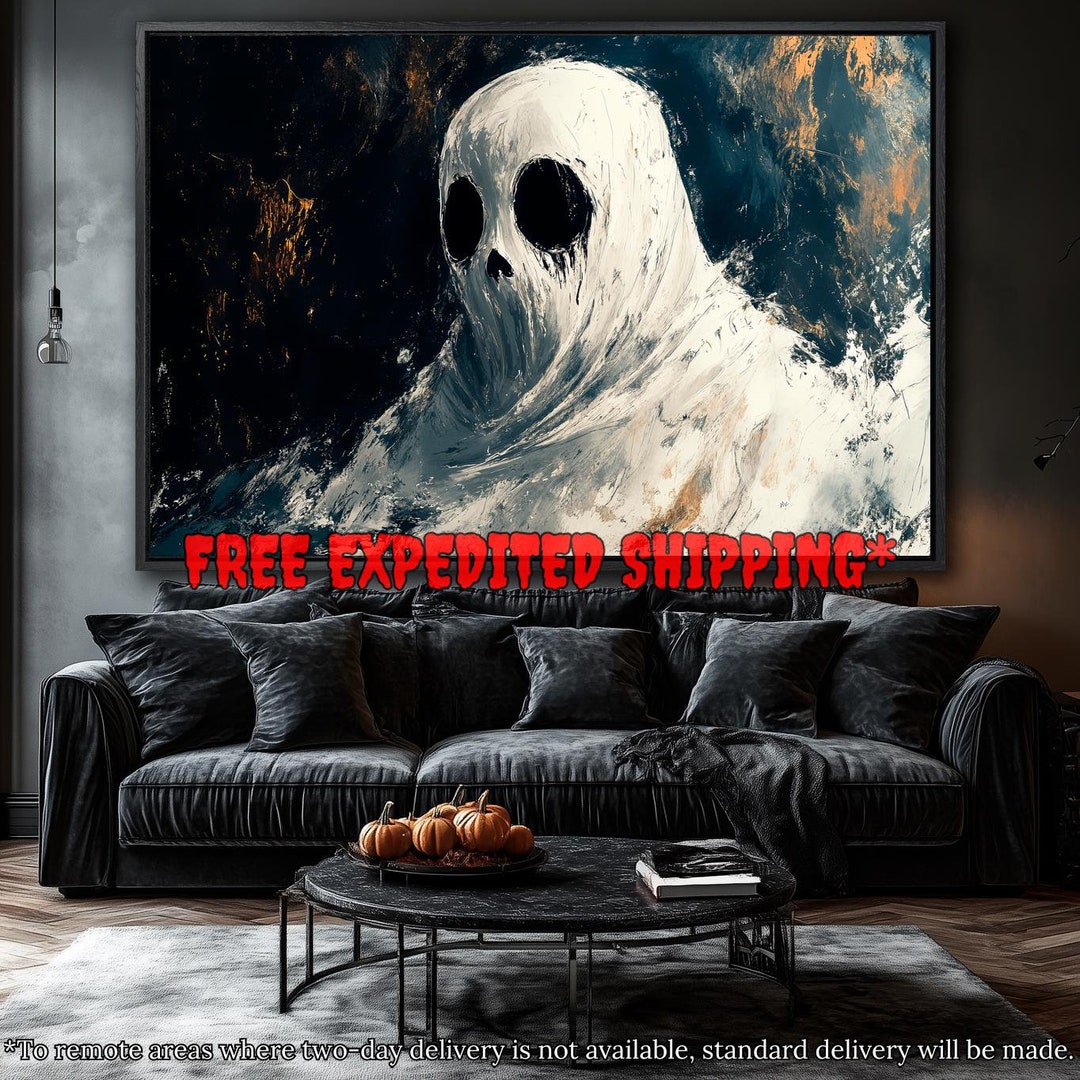 Eerie Ghost Framed Canvas Wall Art Haunted Spooky Oil Painting Print ...