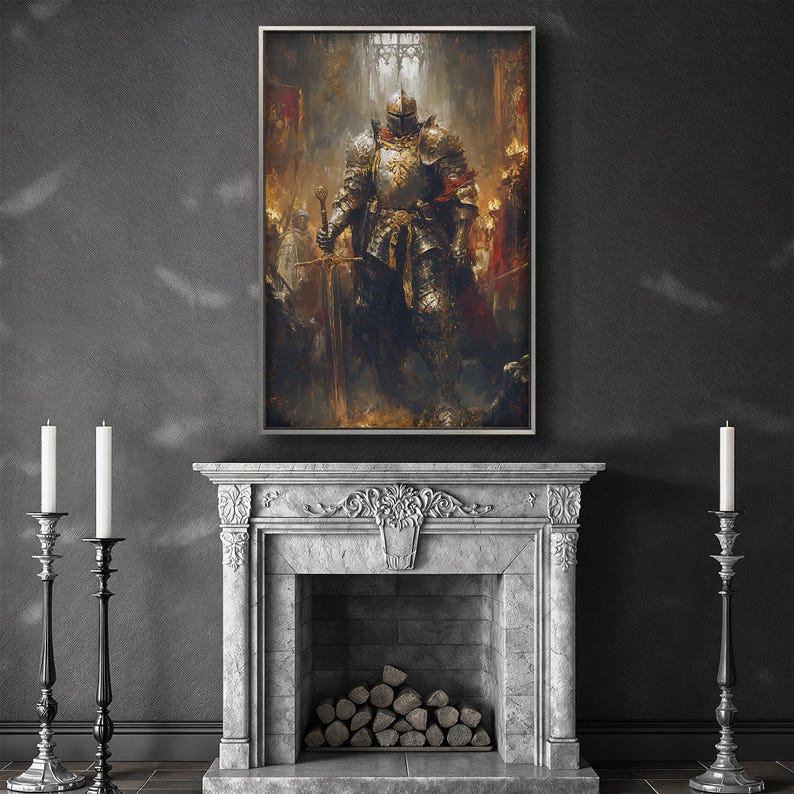 Medieval Warrior in Armor Print, Knight With a Sword Historical Decor ...