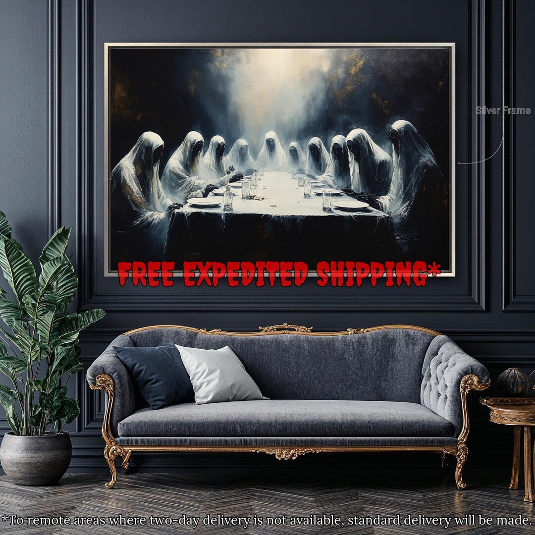 Eerie Ghost Banquet Framed Canvas Wall Art Haunted Gathering Painting ...