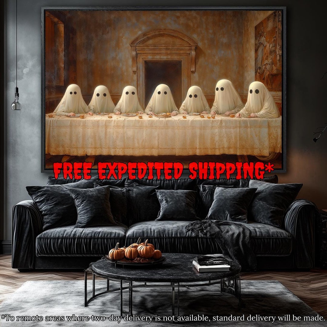 Surreal Ghostly Last Supper Parody Framed Canvas Wall Art Halloween ...