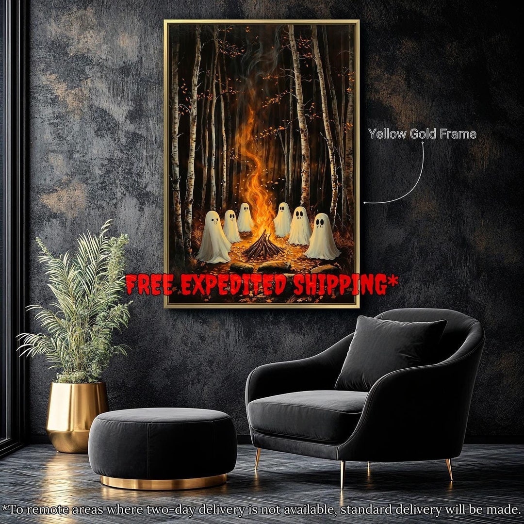 Ghosts With Campfire Framed Canvas Wall Art Halloween Decor Haunted ...