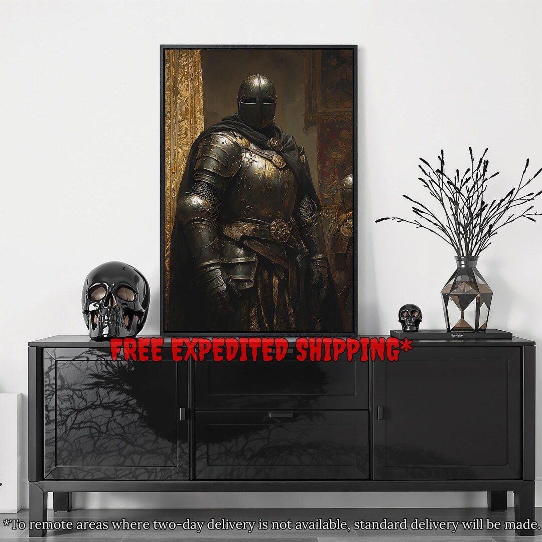 Knight in Armor Framed Canvas Wall Art Strength Warrior Painting Print ...