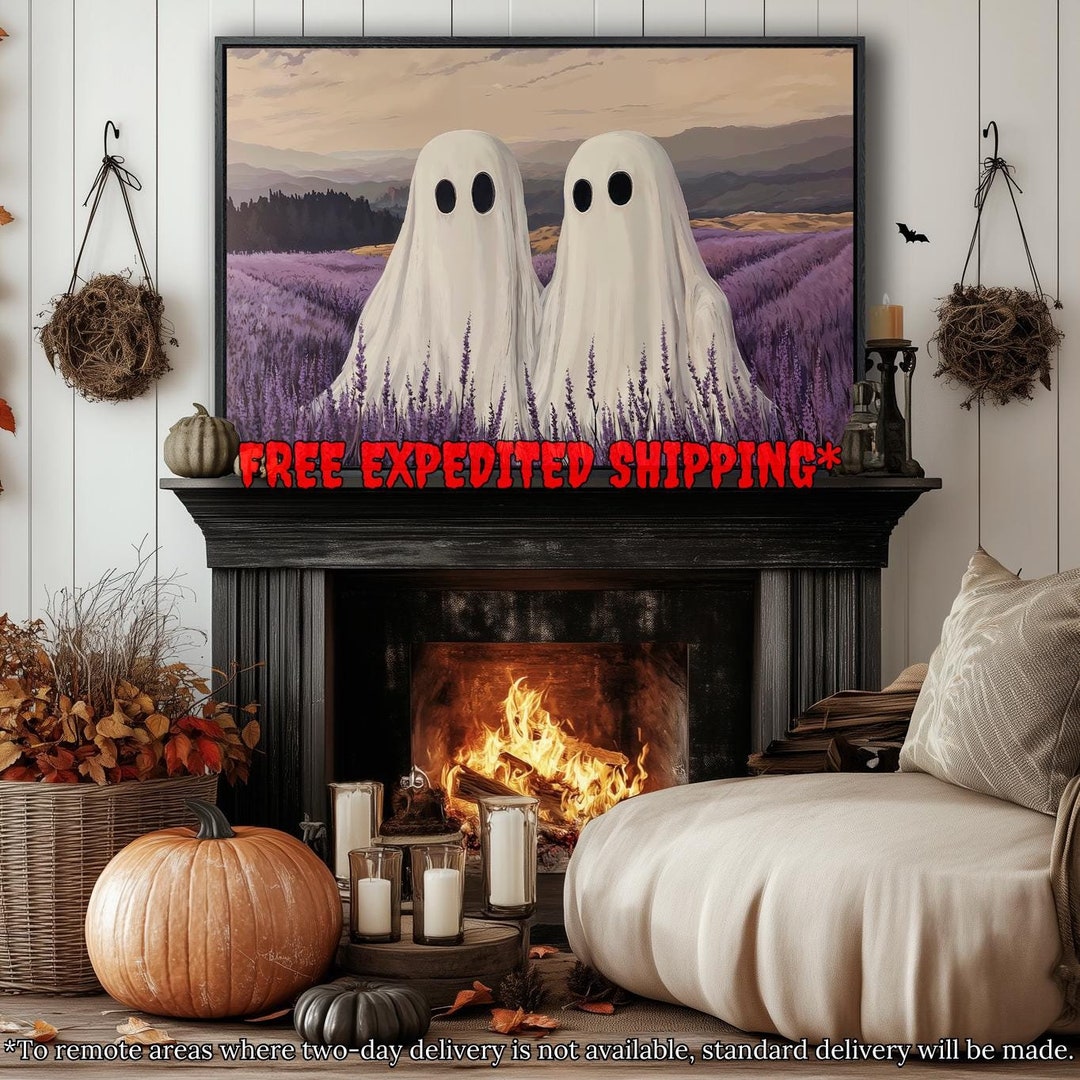 Two Ghosts in Lavender Field Framed Canvas Wall Art Ghostly Halloween ...