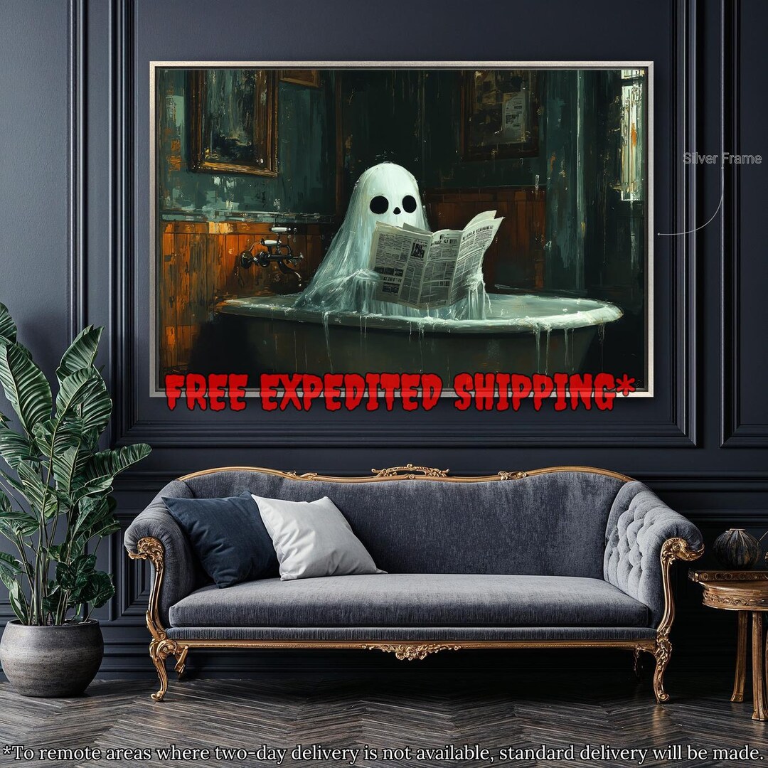 Ghost Reading Newspaper in Bathtub Framed Canvas Wall Art Victorian ...