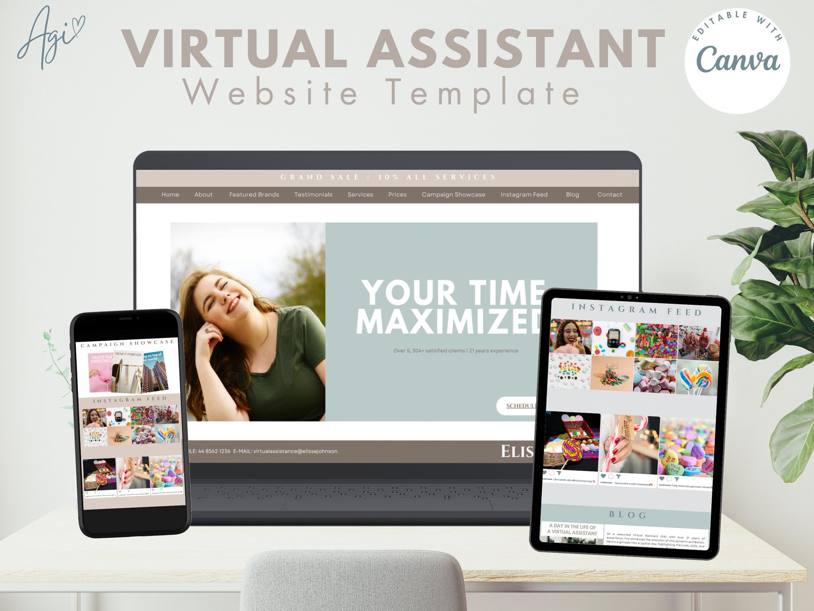 One Page Website Template for Virtual Assistants, Canva Template for ...