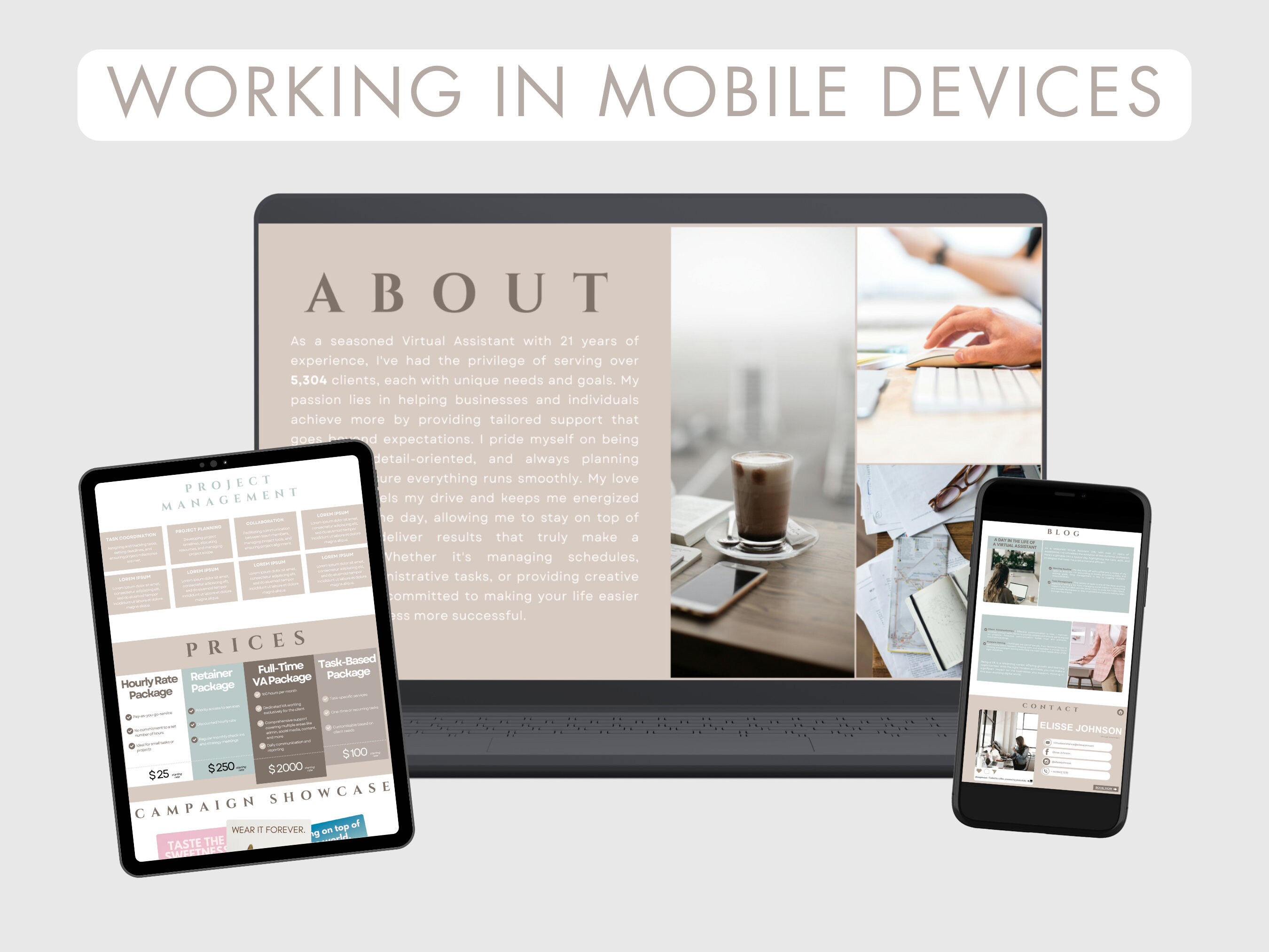 One Page Website Template for Virtual Assistants, Canva Template for ...