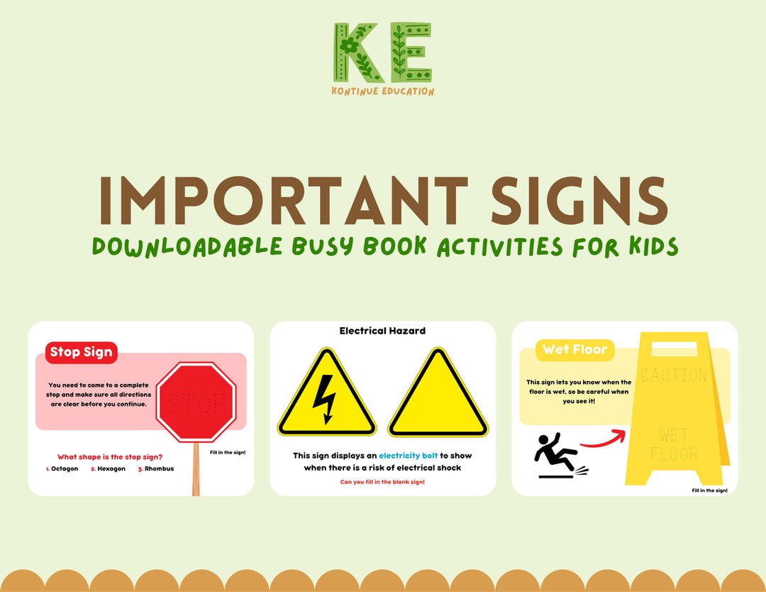 Important Signs Printable Kids Busy Book Pages | Kids Educational ...