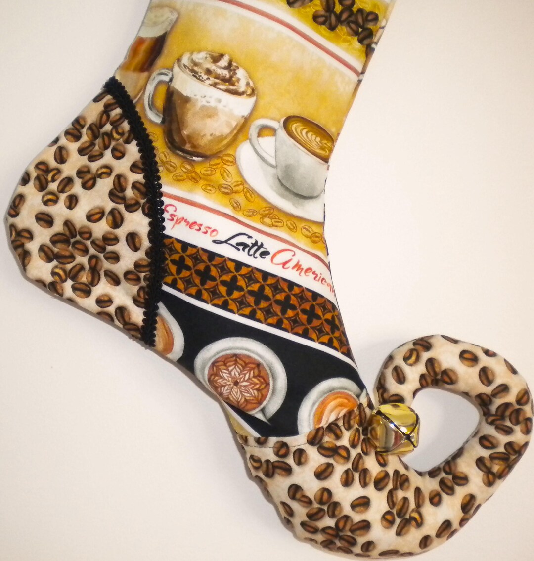 Christmas Stocking With a Coffee Theme and a Curly Elf Toe - Etsy
