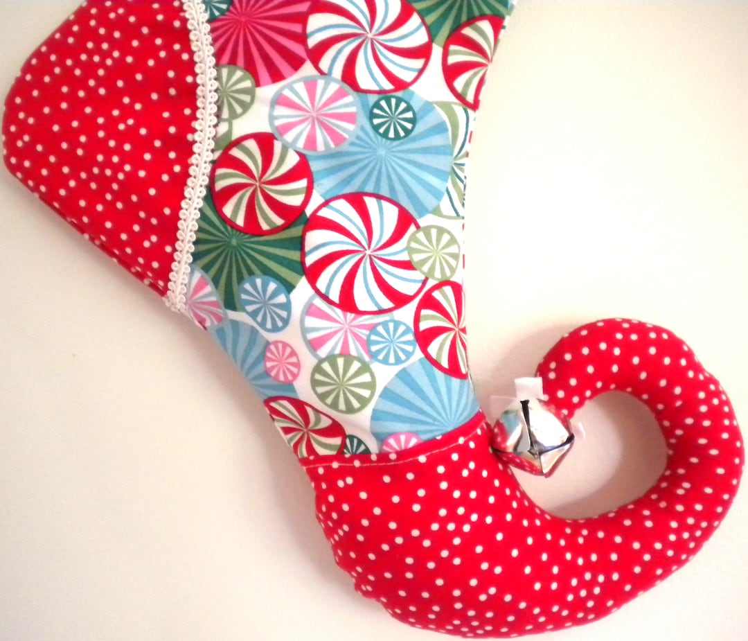 Peppermint Christmas Stocking With Curly Elf Toe - Etsy