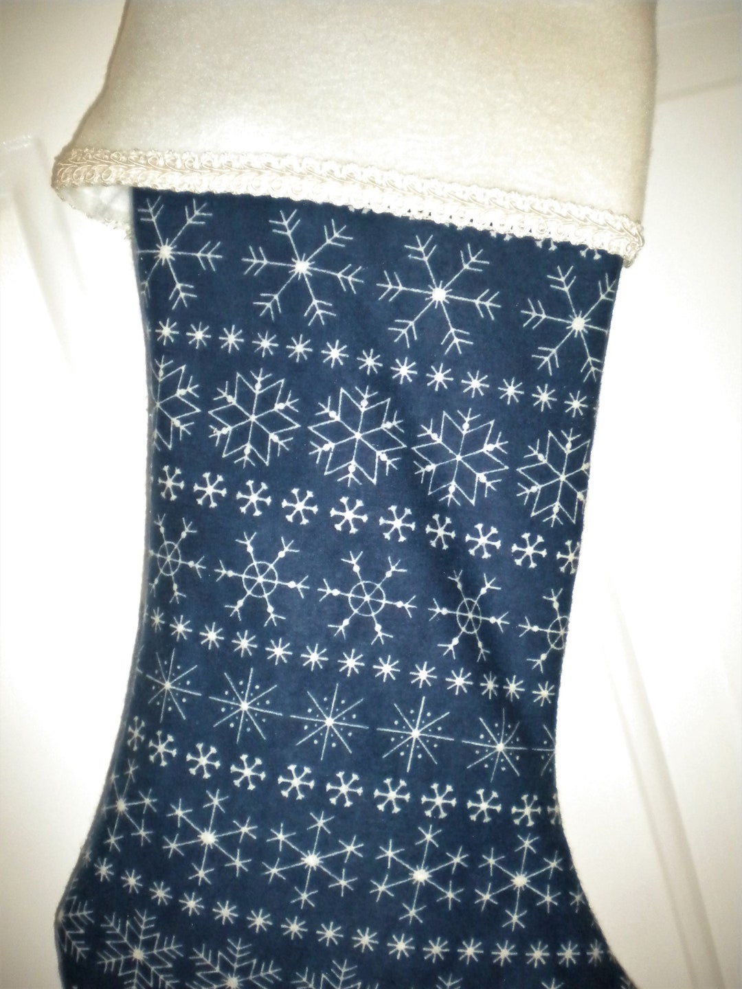 Fleece Christmas Stocking, Blue Snowflake Print With White Cuff - Etsy