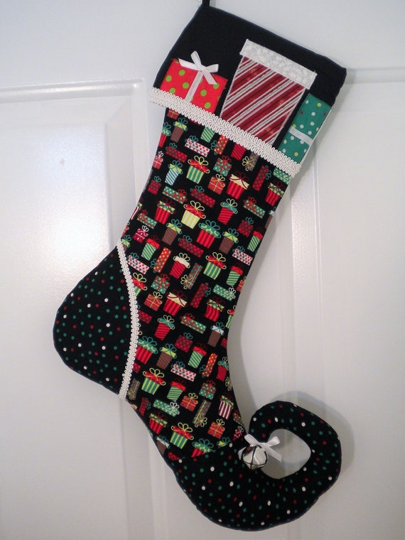 Appliqued Christmas Stocking With Presents in Shades of Black | Etsy