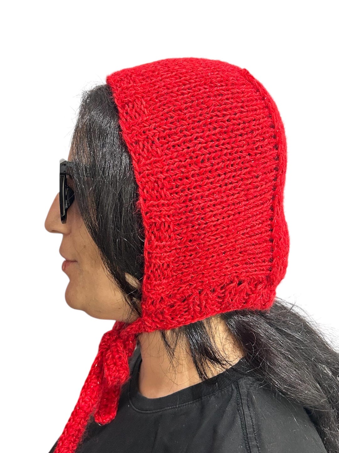 Bright Sparkling Mohair Bonnet,crochet Balaclava,handknit Balaclava,red ...