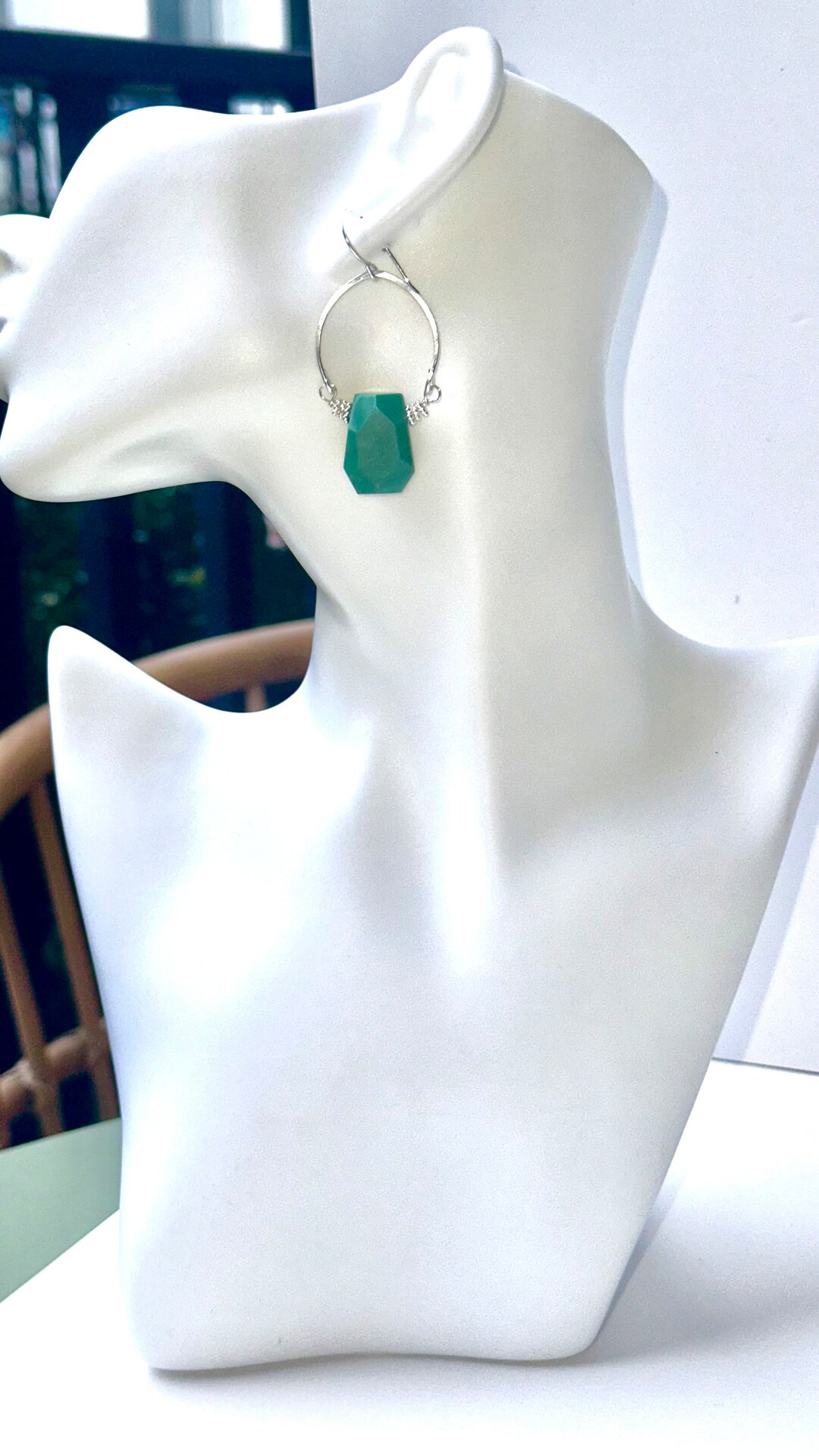 Green Grass Agate Silver Half Sphere Drops - Etsy