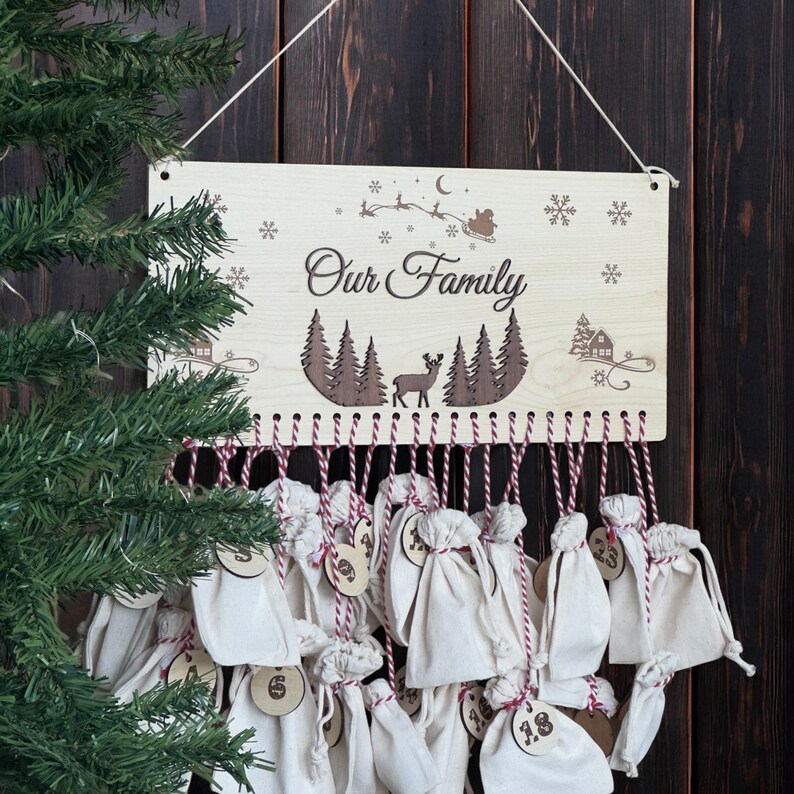Wooden Advent Calendar With Hanging Pouchescountdown to Christmas With ...