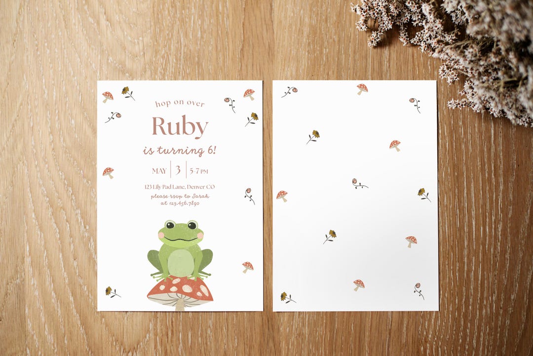 Frog Birthday Invitation Animal Party Invite Mushroom Girl Invitations ...