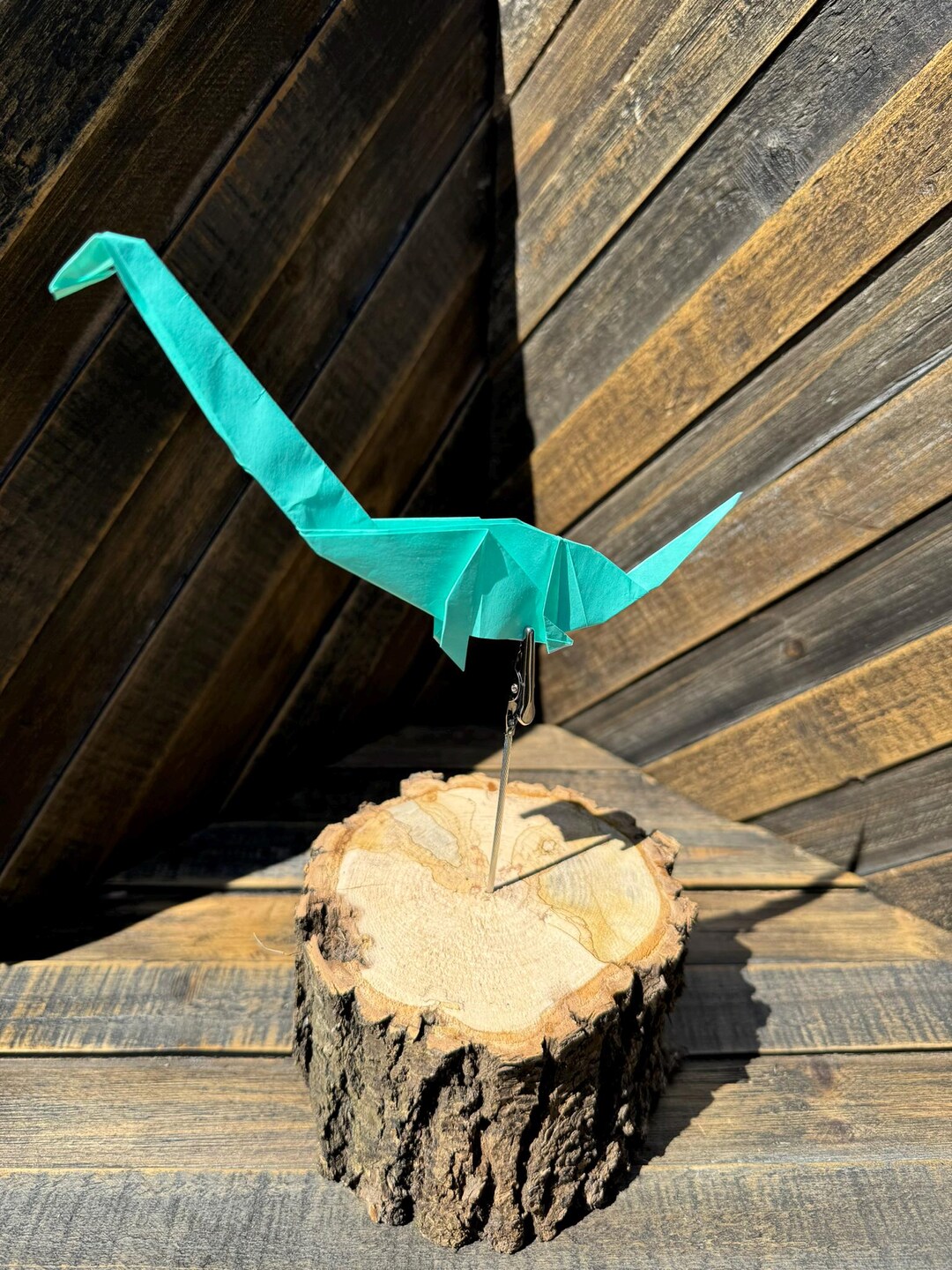Hand Folded Origami Dinosaur on Wood Slice Stand - Etsy