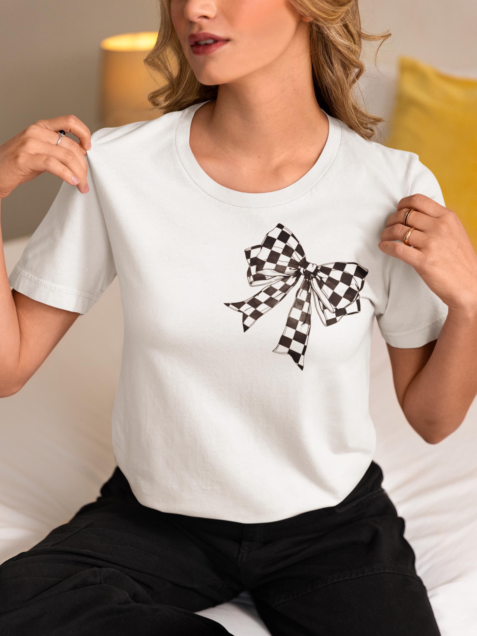 Dalmatian Bow Shirt, Black and White Ribbon Shirt, Coquette Ribbon ...