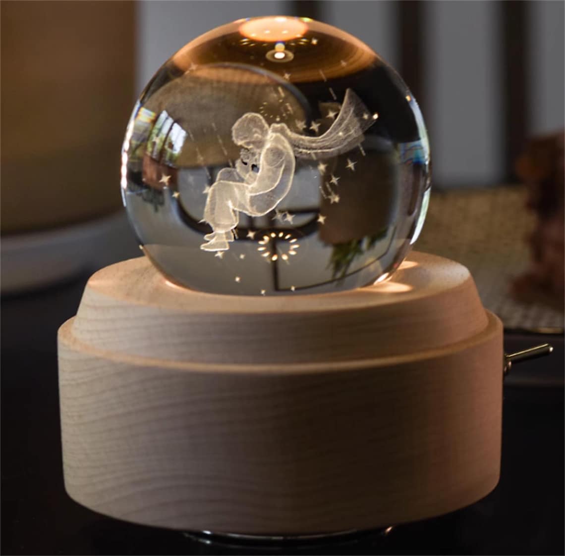 The Little Prince Crystal Ball Music Box, LED Lights, Rotating Wooden ...