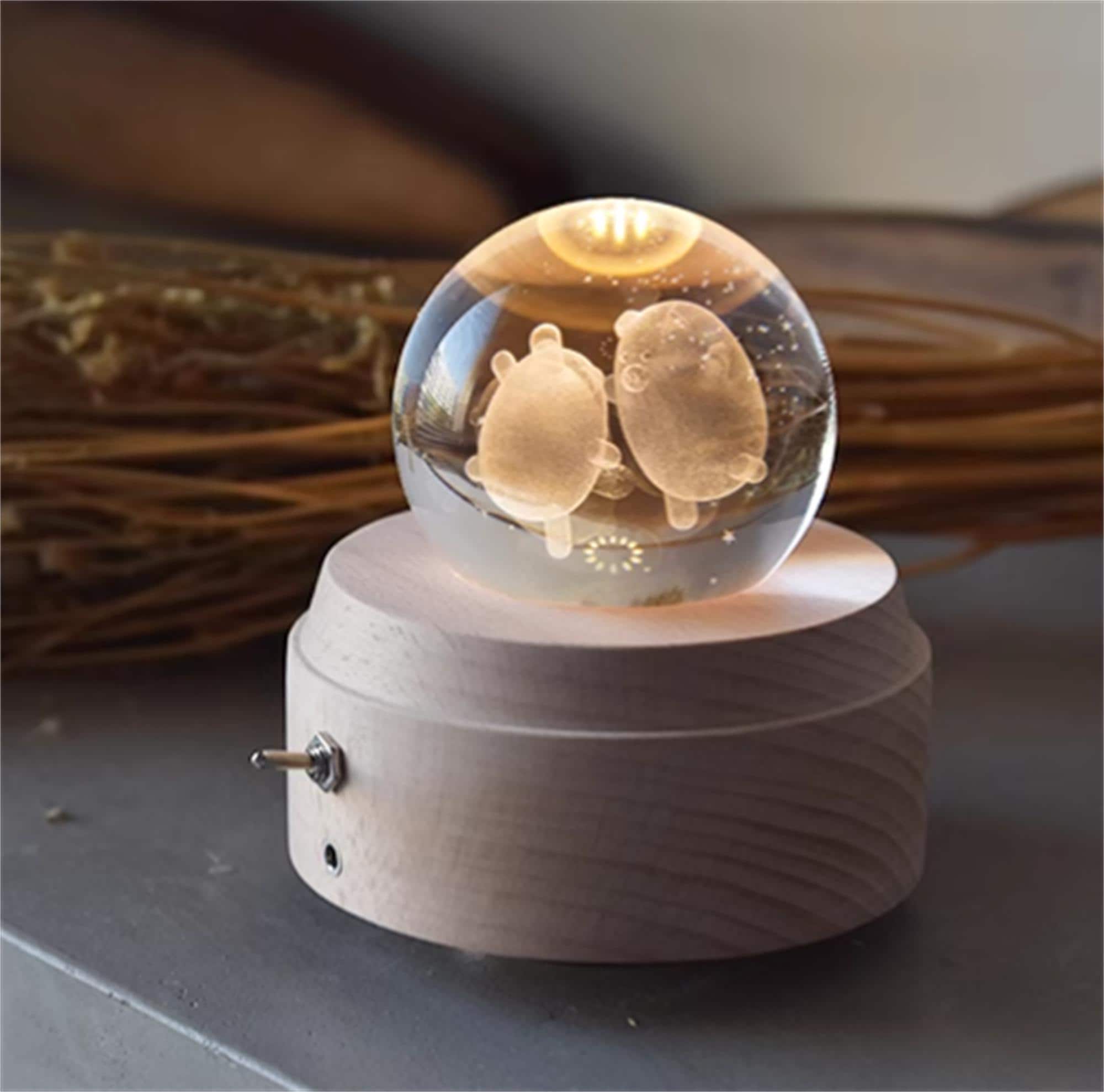 3D Crystal Ball Music Box, Rotating Wooden Base, Pig Ornament - Etsy