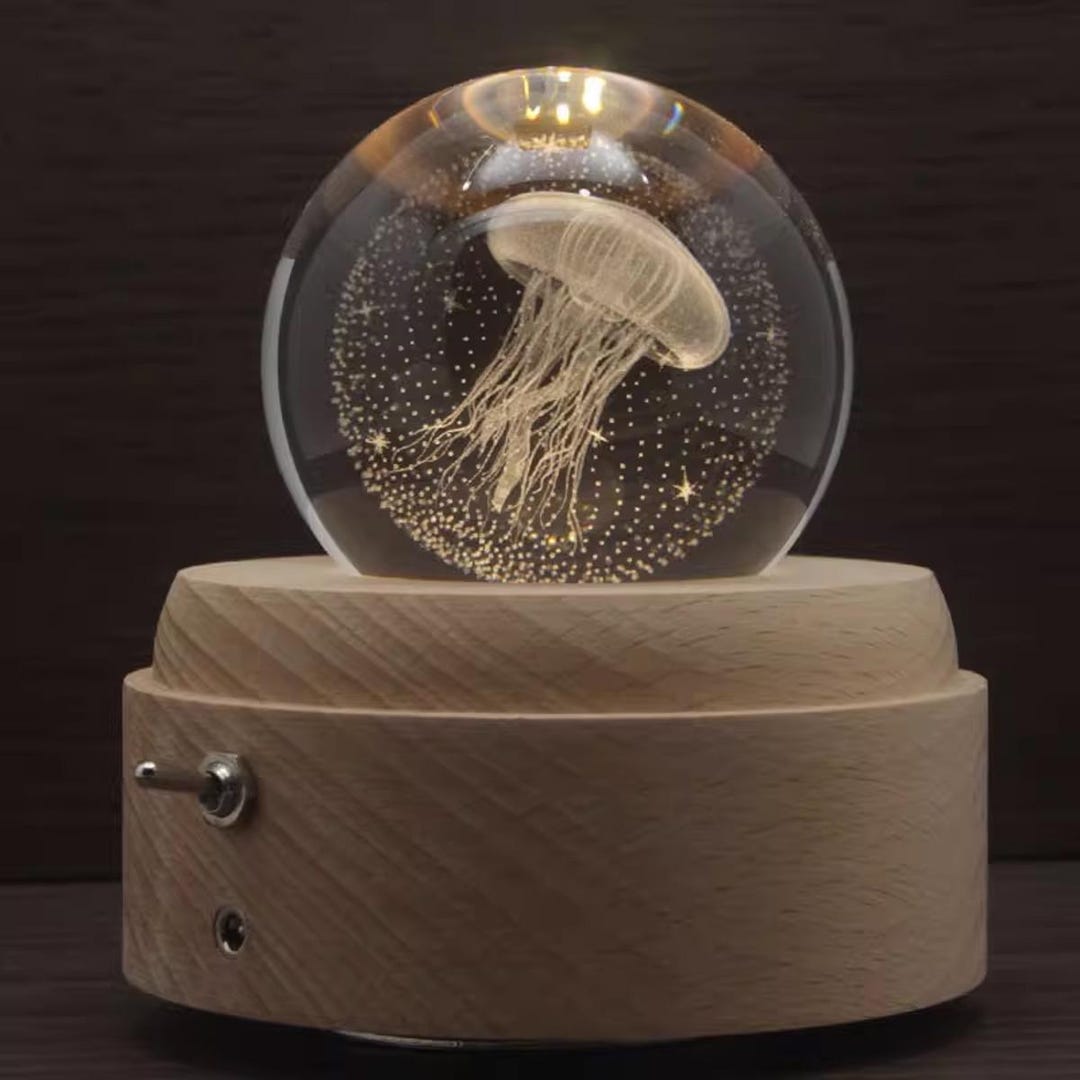 3D Jellyfish Crystal Ball Music Box – Handmade Wooden Ornament - Etsy