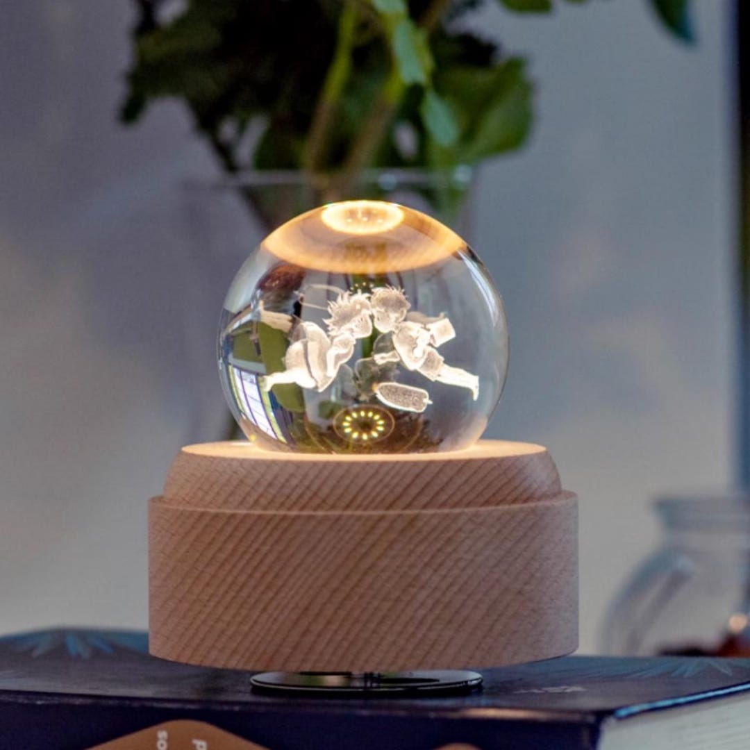 3D Crystal Ball Music Box With Rotating Wooden Base & LED Light - Etsy