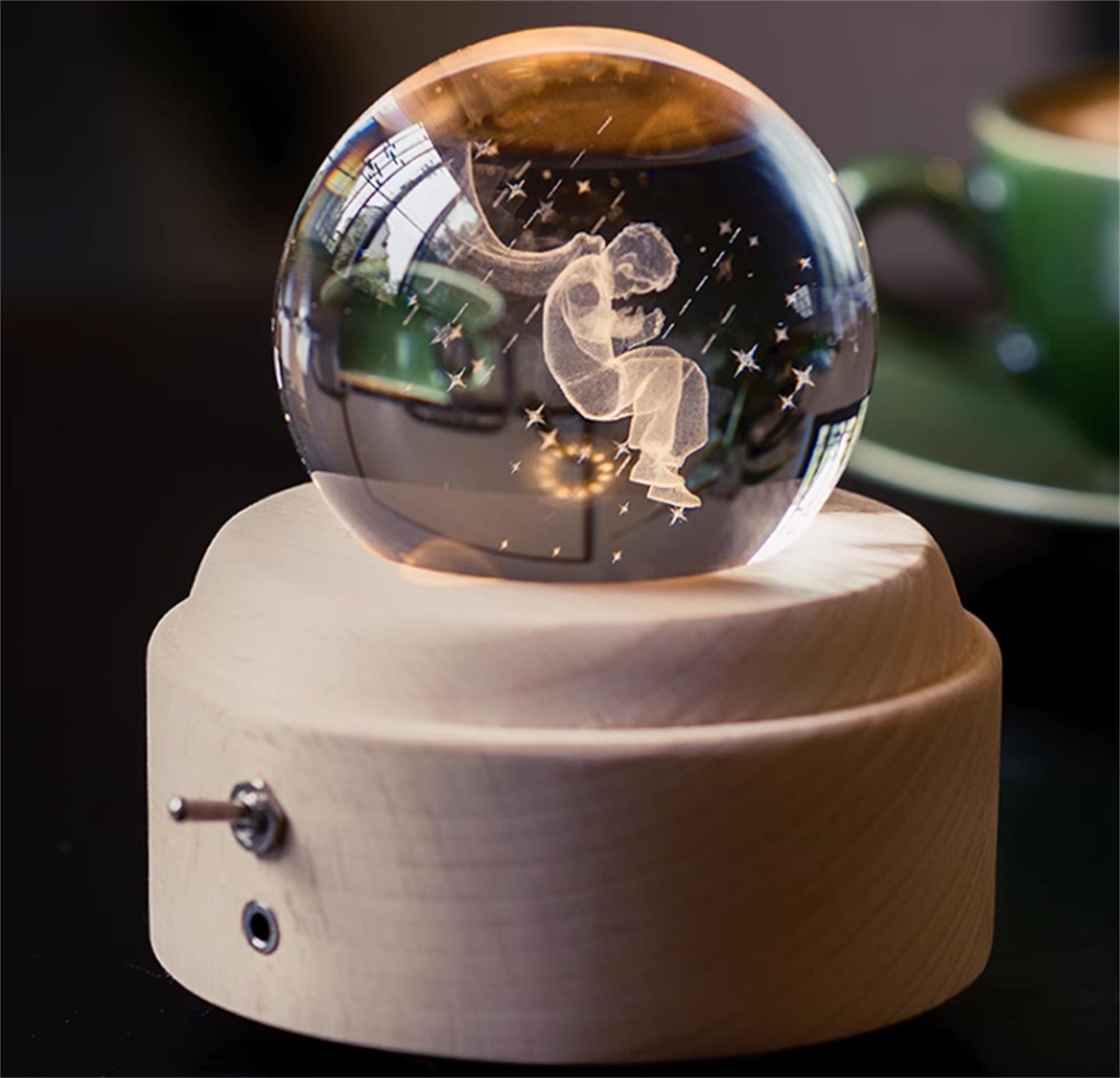 The Little Prince Crystal Ball Music Box, LED Lights, Rotating Wooden ...