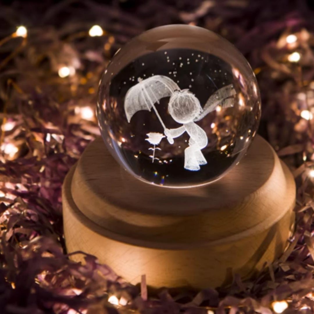 Music Box Rotating Little Prince Night Light, Crystal Ball Music Box ...