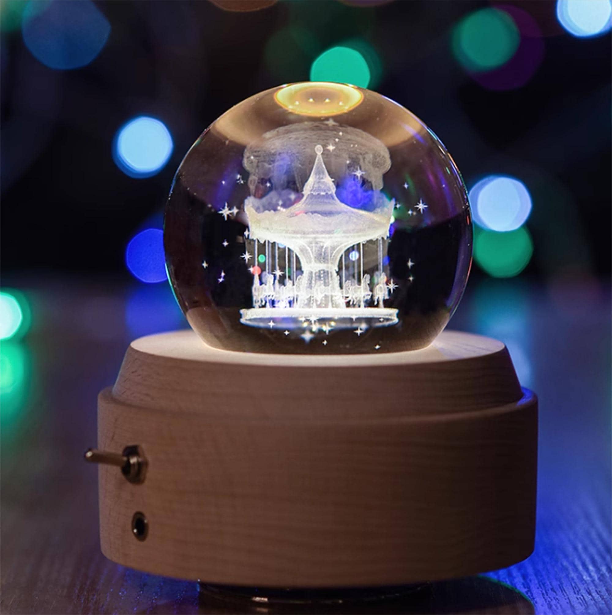 Handmade Carousel Crystal Ball Music Box, Wooden Base, "castle in the ...