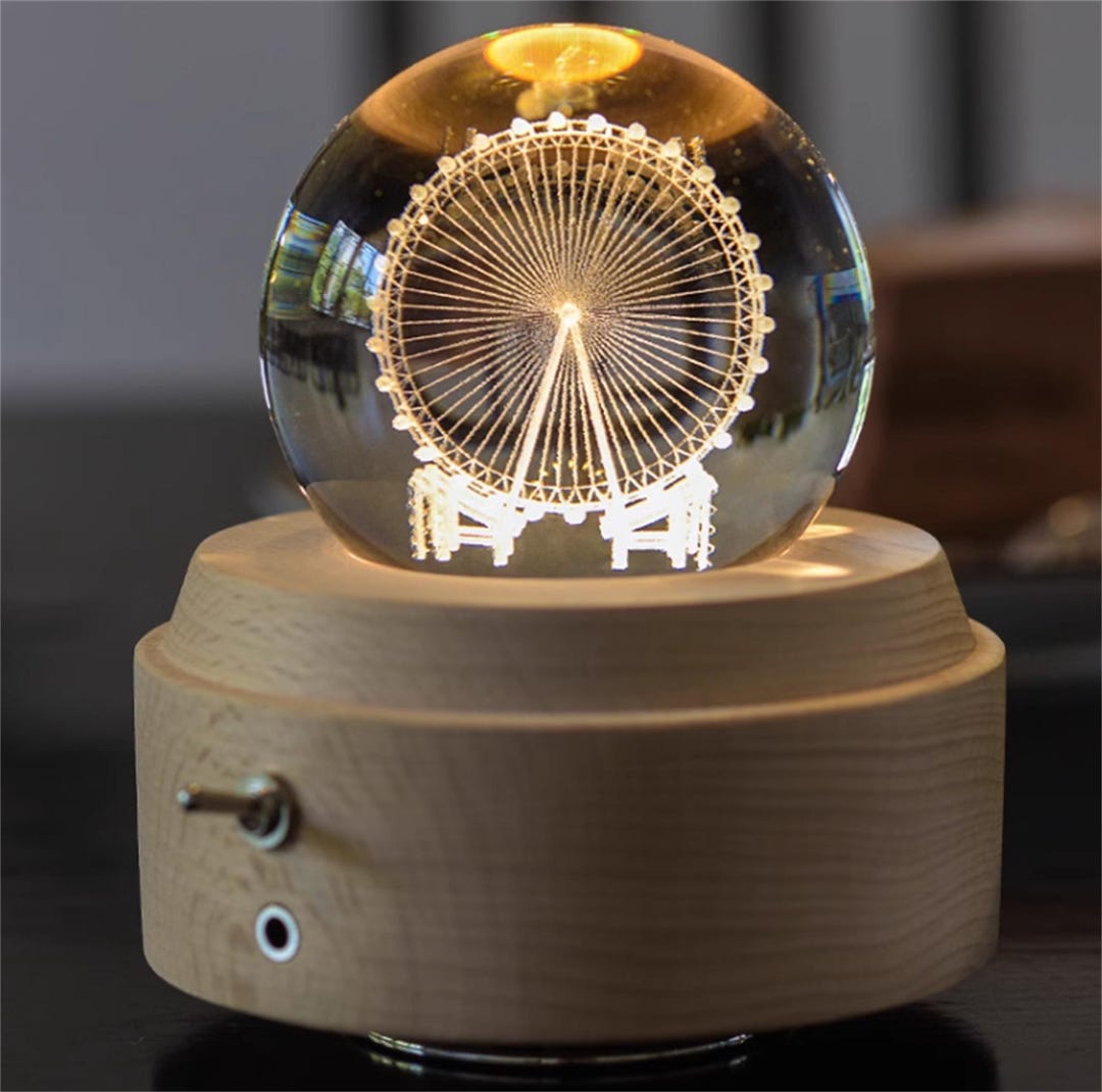 Carousel Crystal Ball Music Box Gift-wooden Base Rotating Music Box ...