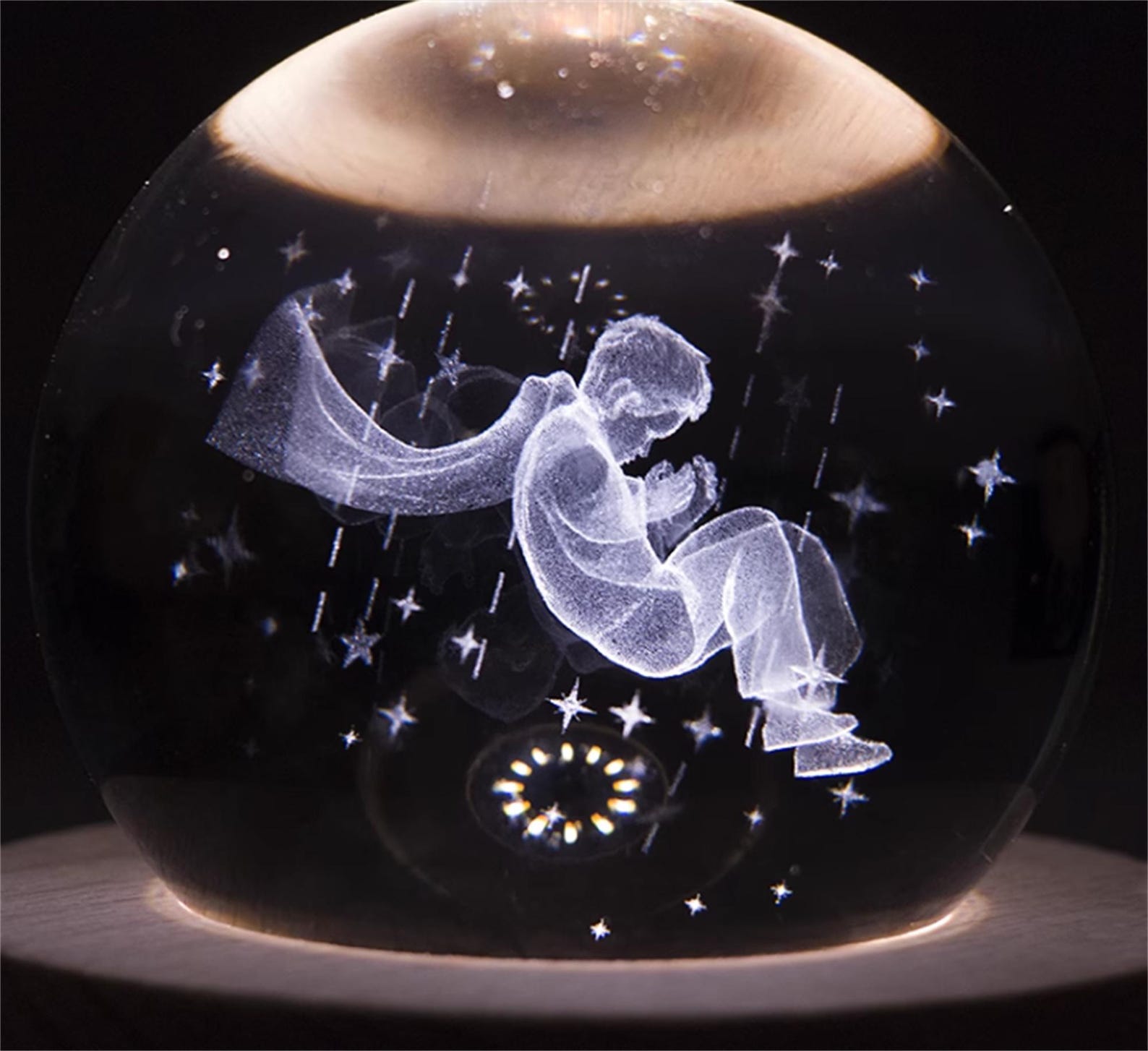 The Little Prince Crystal Ball Music Box, LED Lights, Rotating Wooden ...