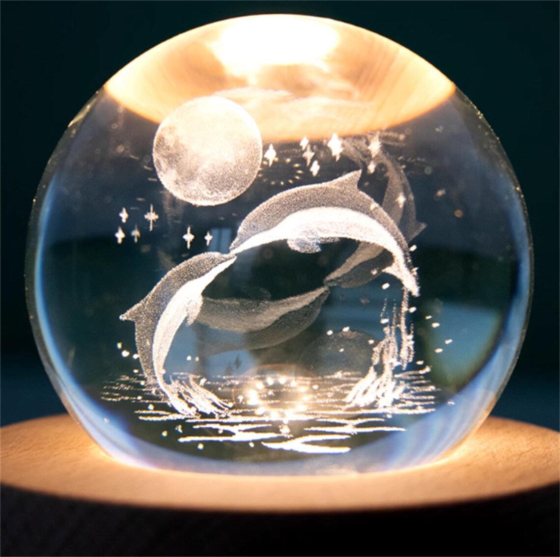 Dolphin Crystal Ball Music Box, Wooden Base, Castle in the Sky - Etsy