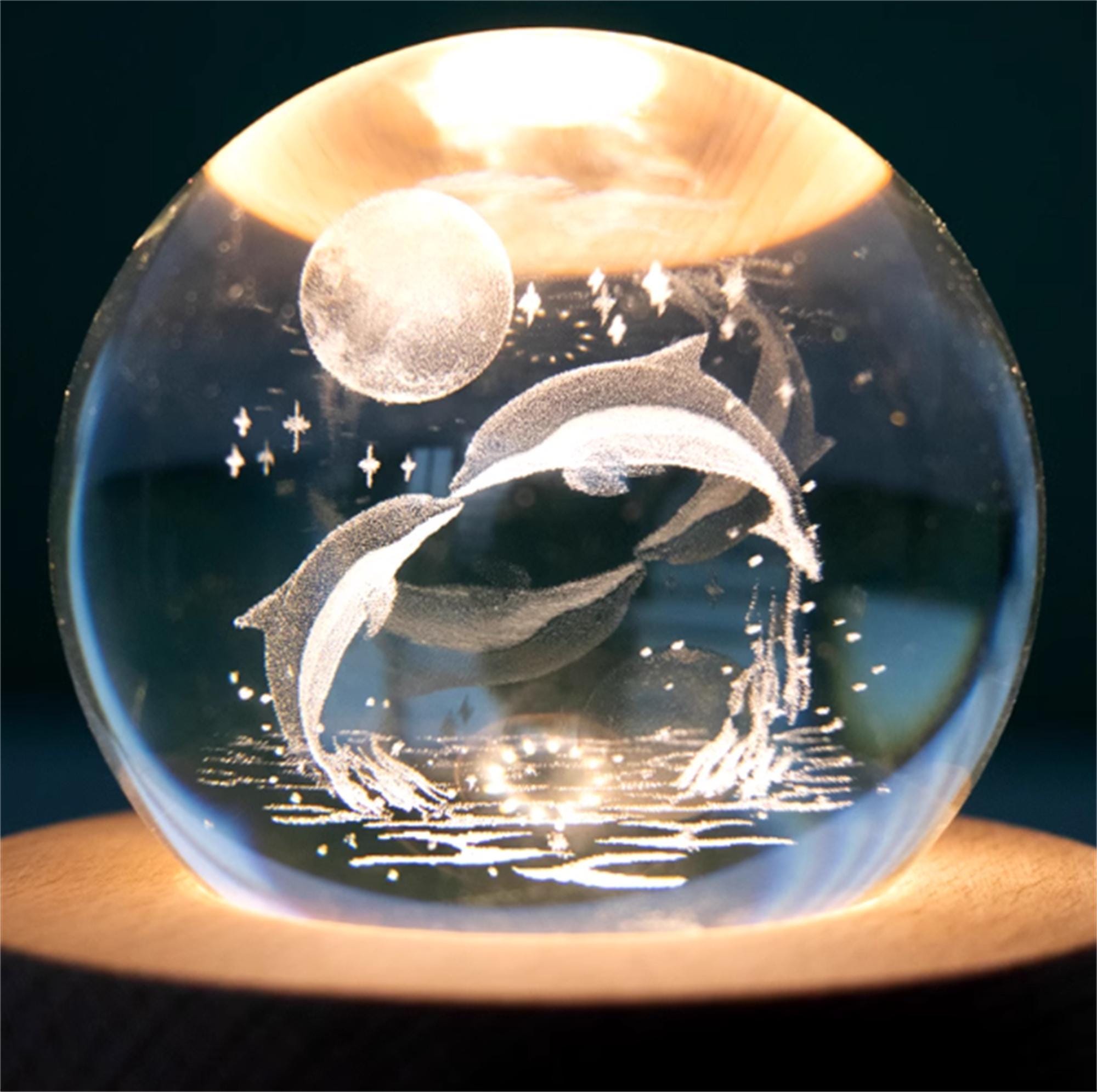 Dreamy Dolphin Crystal Ball Music Box, Rotating Music Box, Wooden Base ...