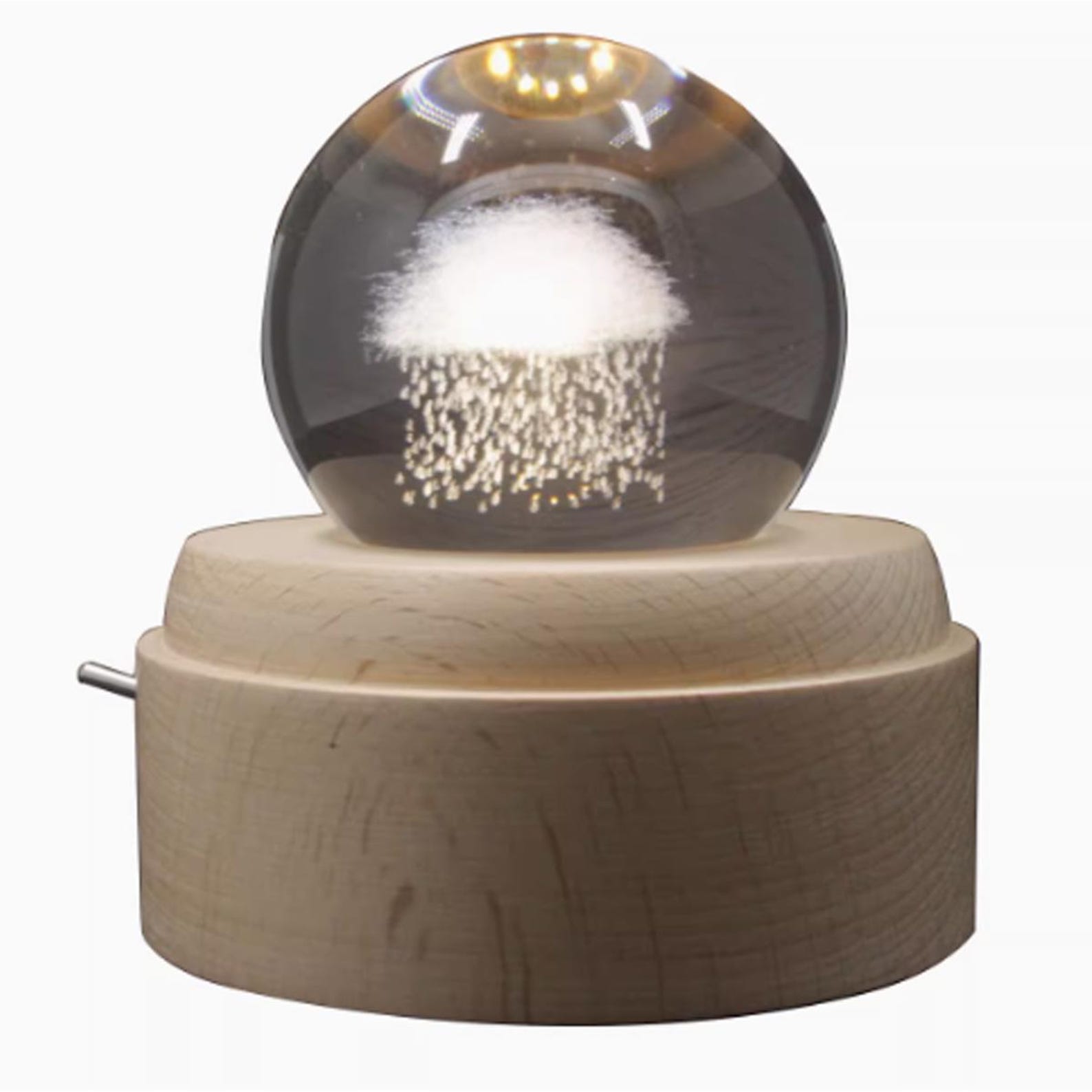 3D Crystal Ball Music Box, Rotating Wooden Base, LED Projection Light ...