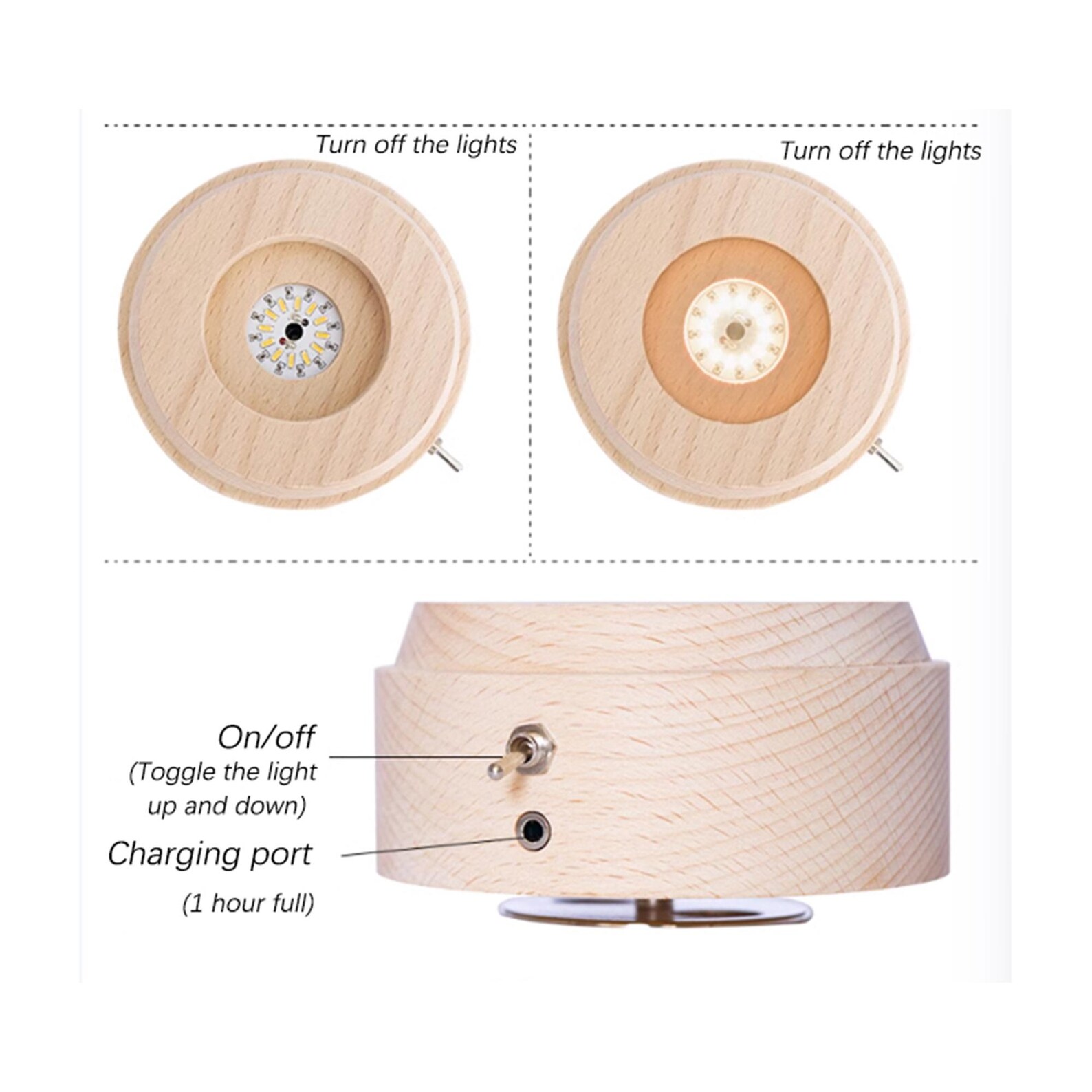The Little Prince Crystal Ball Music Box, LED Lights, Rotating Wooden ...