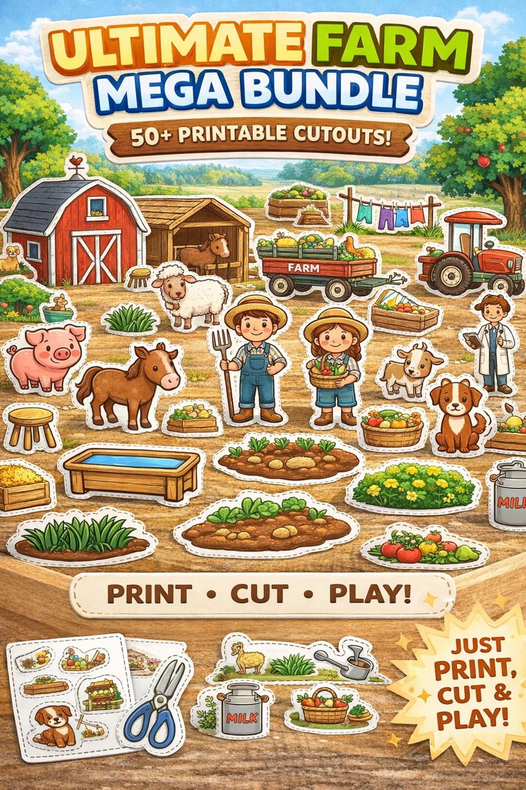 Farm Mega Bundle Printable – Cut-out Figures – Farm Animals, Tractor ...